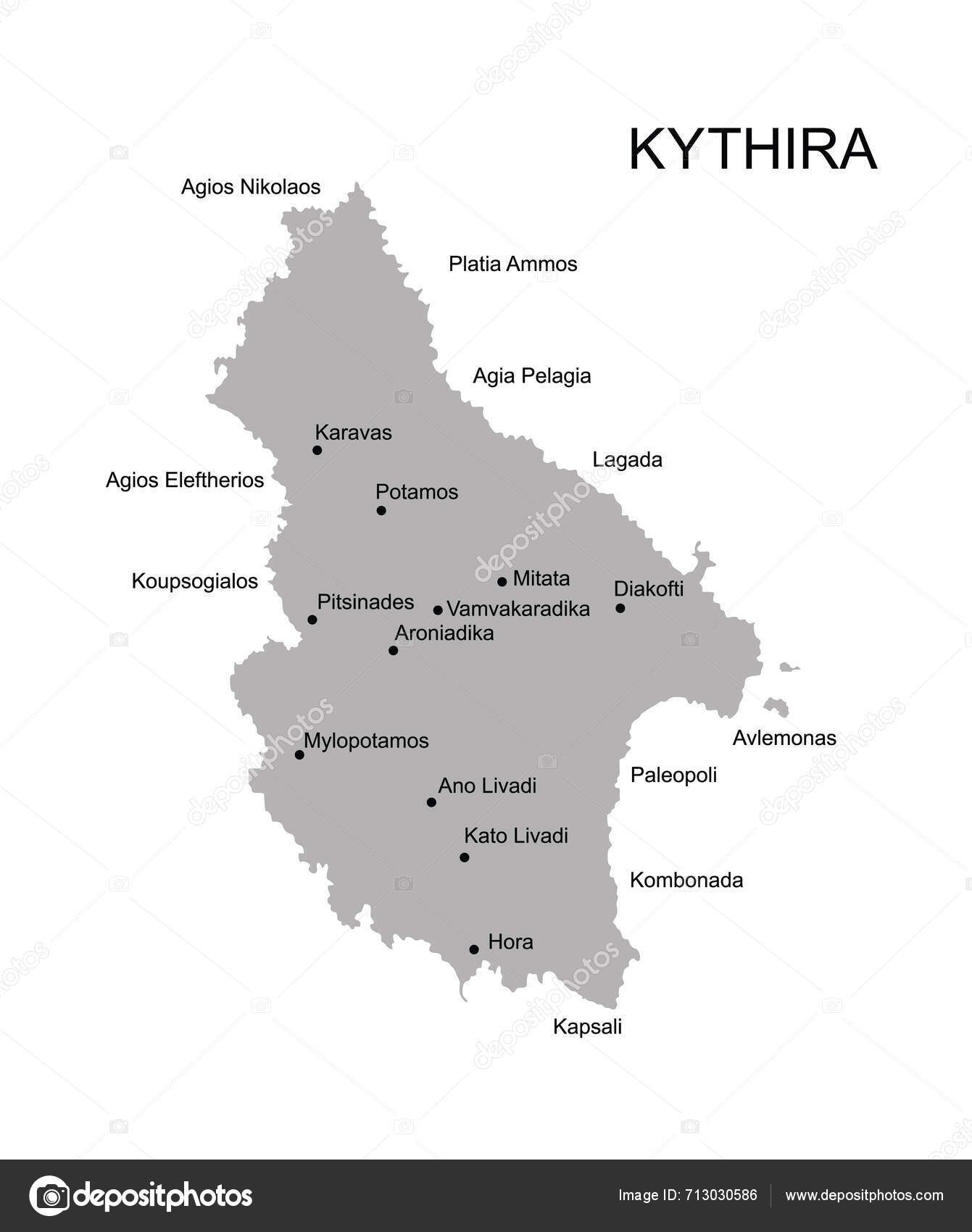 Ionian Island Kythira Map Vector Silhouette Illustration Isolated White ...