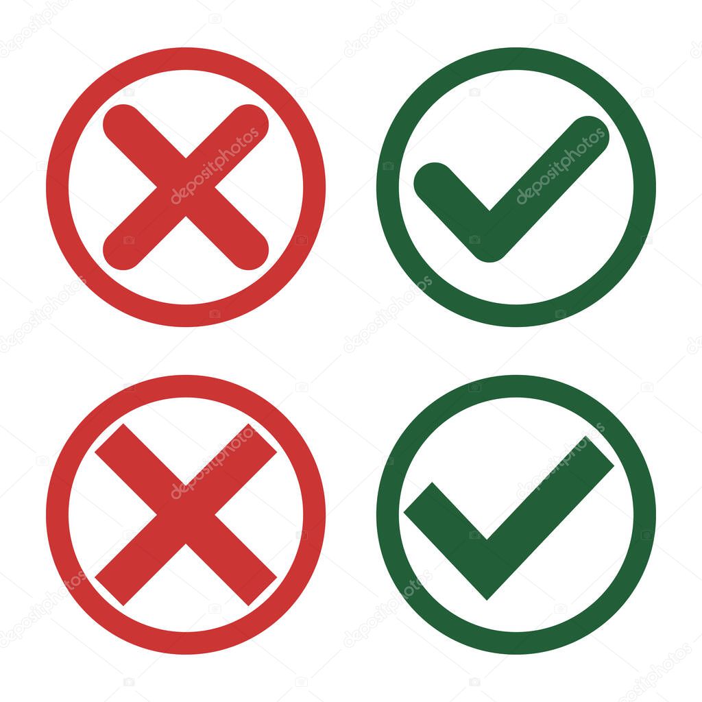 Red and Green Check Mark and Cross Symbols premium vector 2024