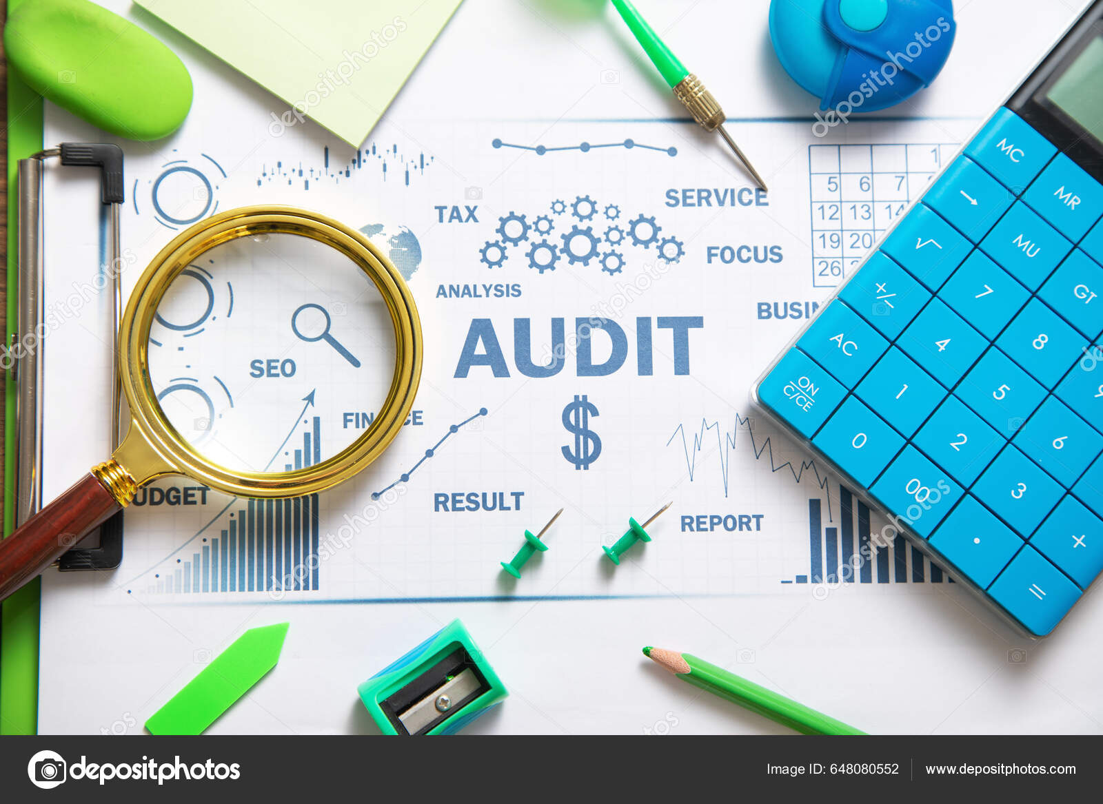 Audit Business Charts Objects Graphs Words Business Concept — Stock ...