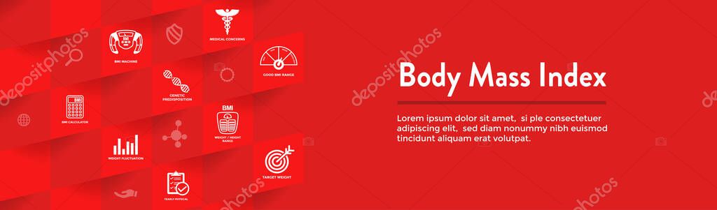 Iconos del índice de masa corporal o IMC w Web Header Banner escala ...