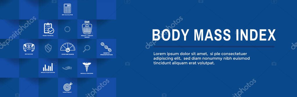 Iconos del índice de masa corporal o IMC w Web Header Banner escala ...