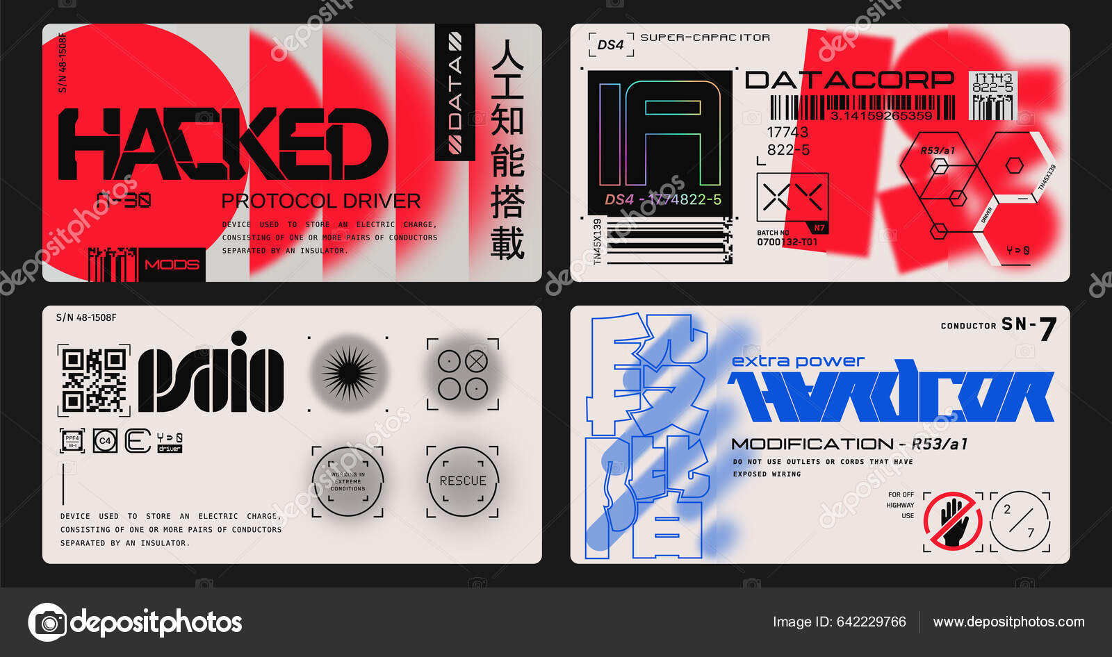 Cyberpunk Decals Set Set Vector Stickers Labels Futuristic Style ...