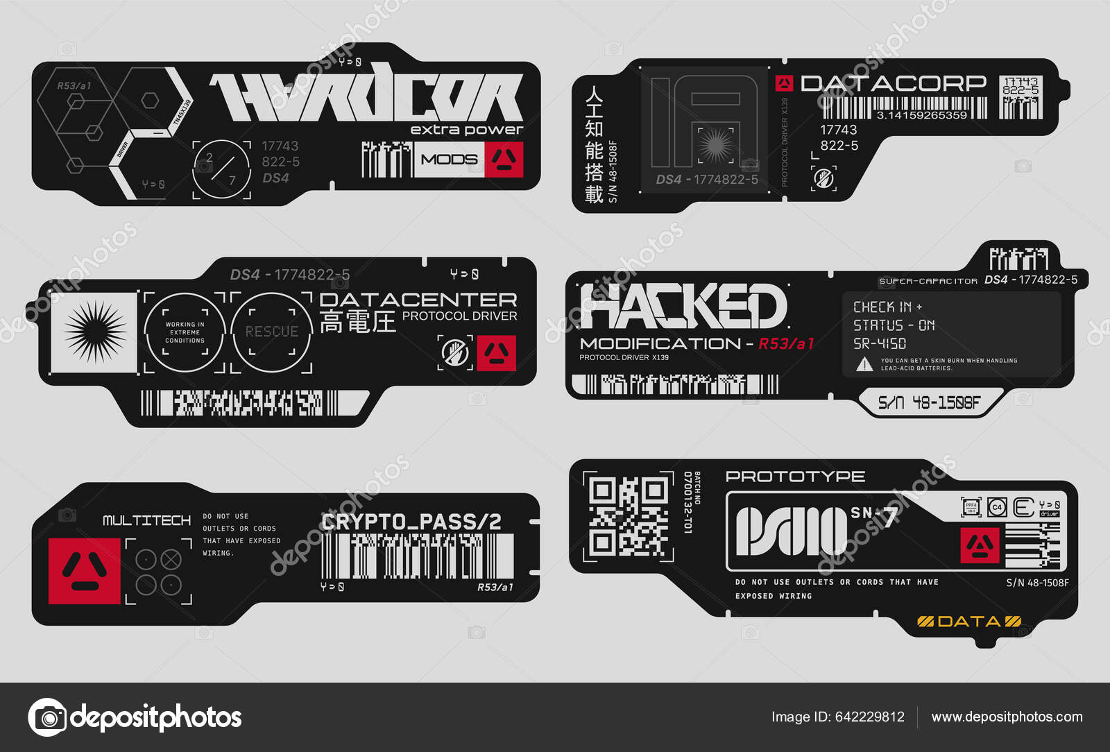 Cyberpunk Decals Set Set Vector Stickers Labels Futuristic Style ...