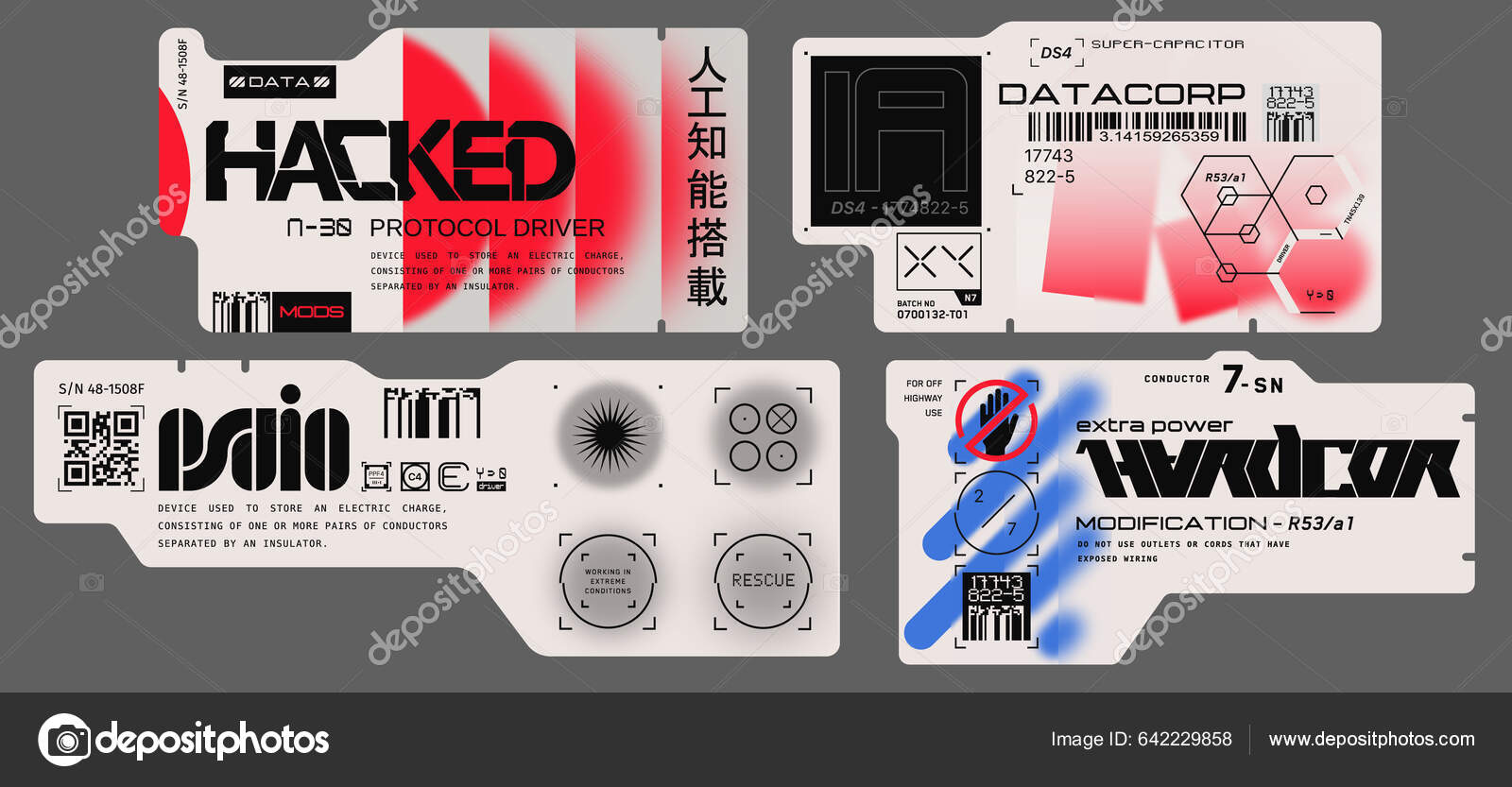 Cyberpunk Decals Set Set Vector Stickers Labels Futuristic Style ...