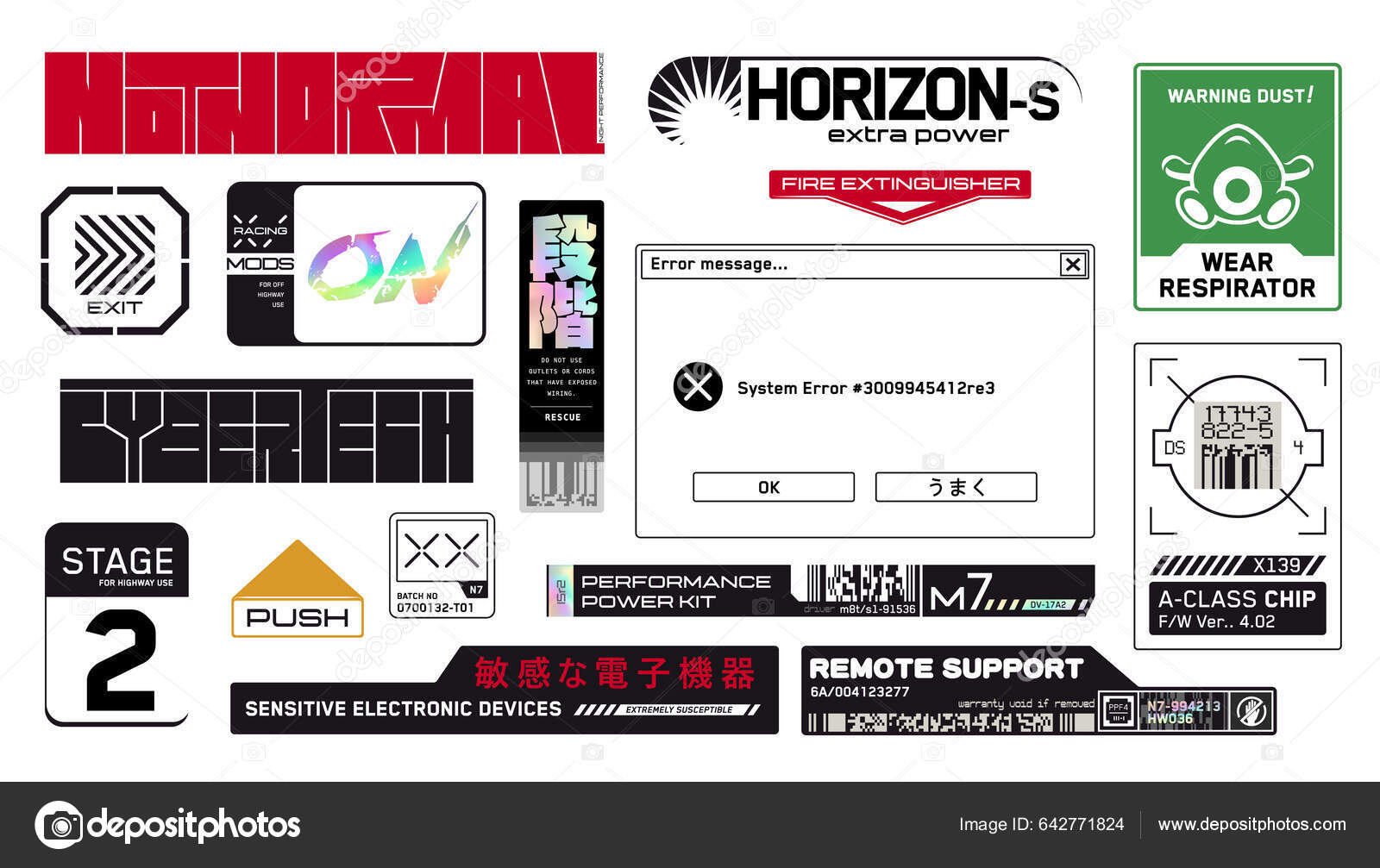 Cyberpunk Decals Set Set Vector Stickers Labels Futuristic Style ...
