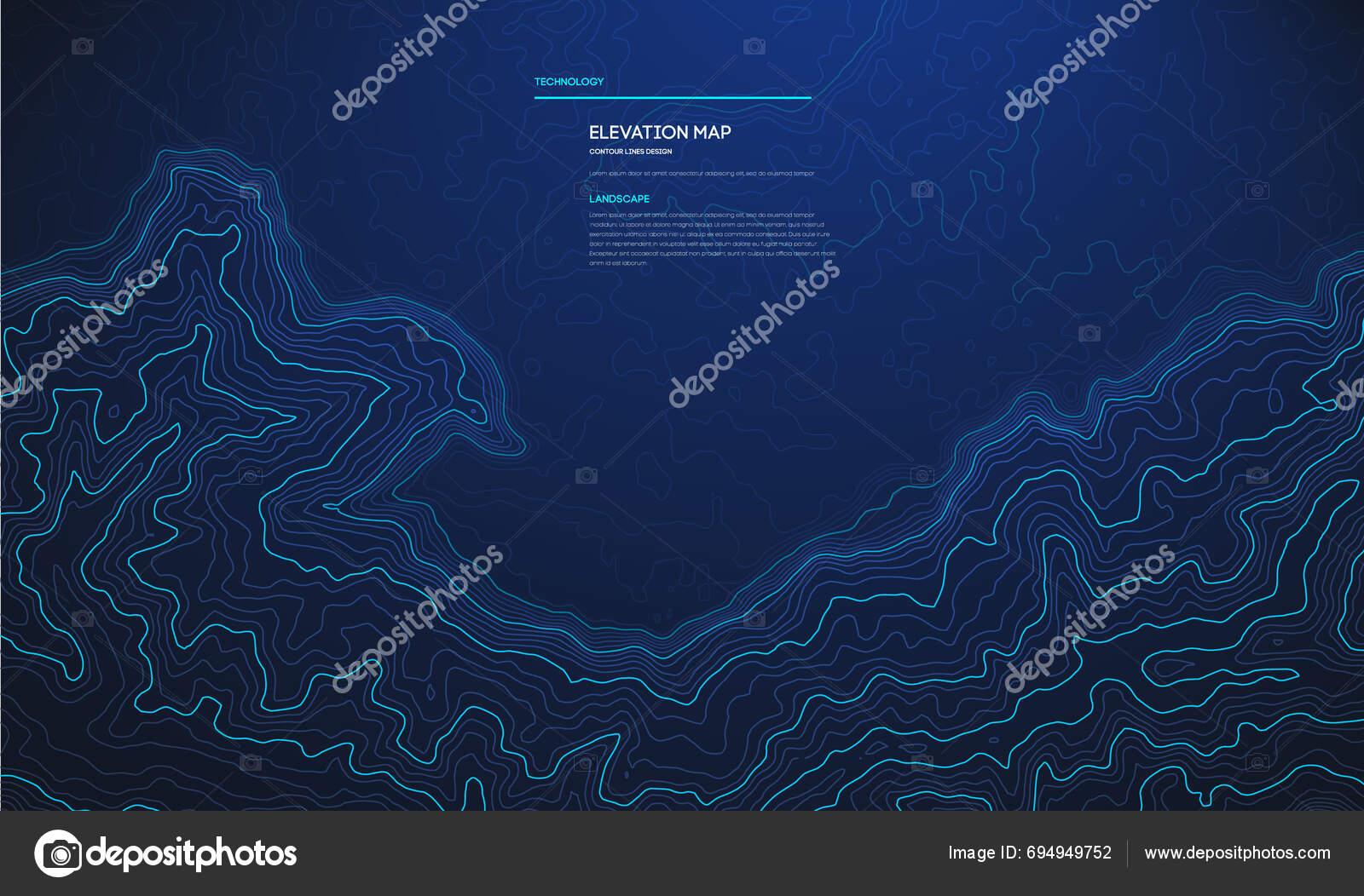 Topographic Map Blue Technology Background Big Data Elevation Map ...