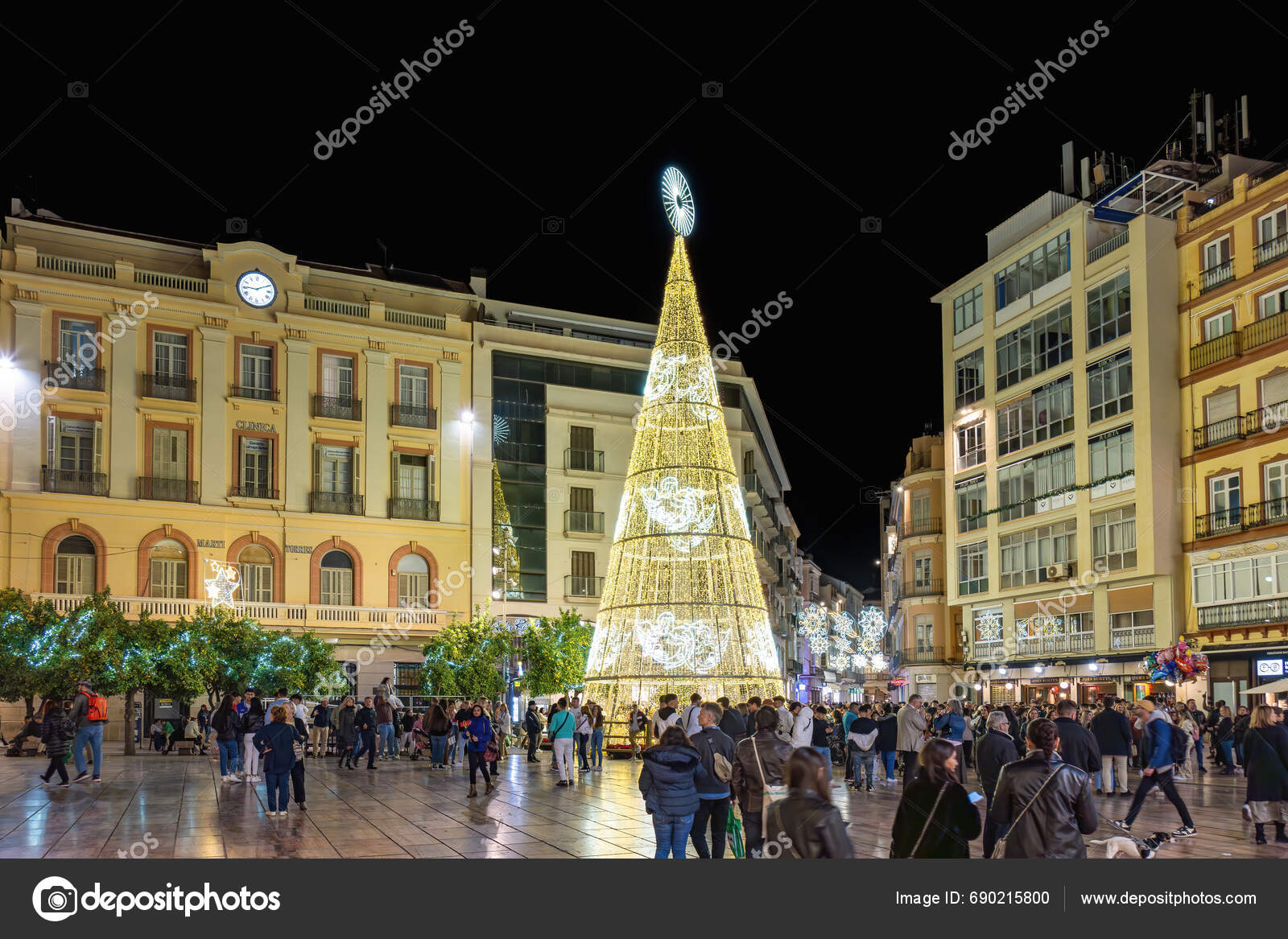 Malaga Spain November 2023 Christmas Tree Plaza Constitucion ...