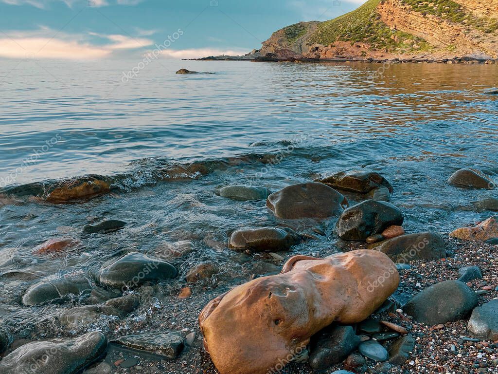 Vista vacía de la playa de Yildizkoy en Gokceada, isla de Imbros. Costa ...