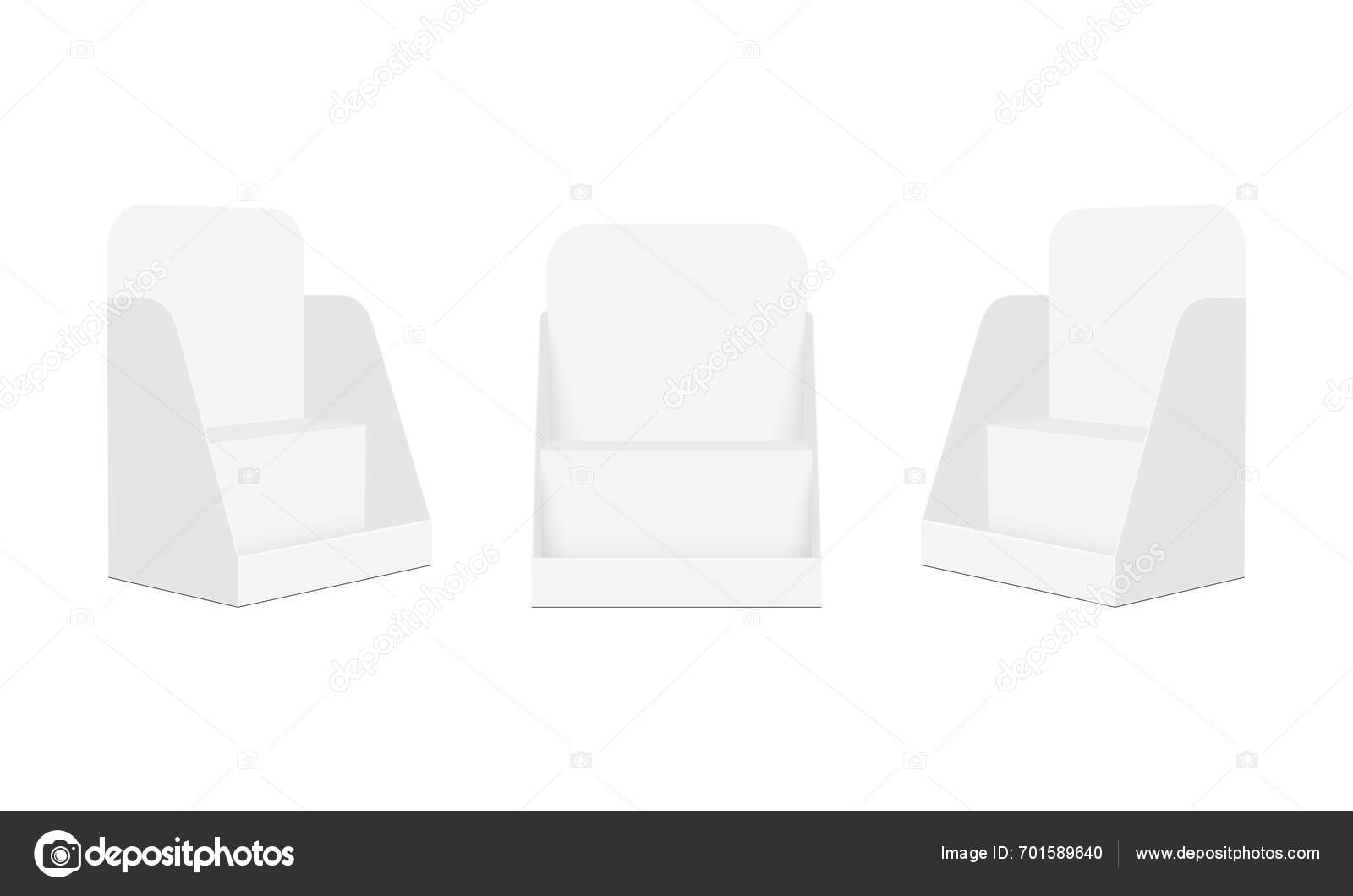 Blank Counter Display Boxes Mockups Shelves Front Side View Isolated ...