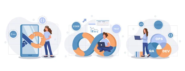 Devops Concept Isolated Person Situations Collection Scenes Programmers Working Software Stock ...