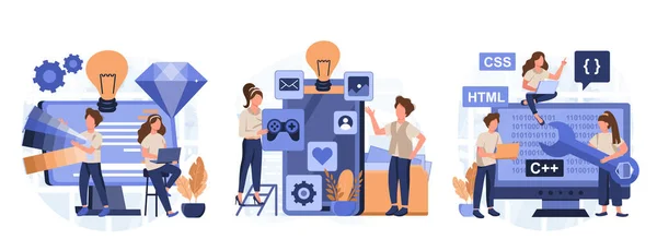 Devops Concept Isolated Person Situations Collection Scenes Programmers Working Software Stock ...