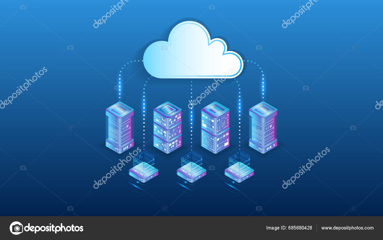 Cloud Technology Isometric Background Computer Technology Server Room Equipment Internet Stock ...
