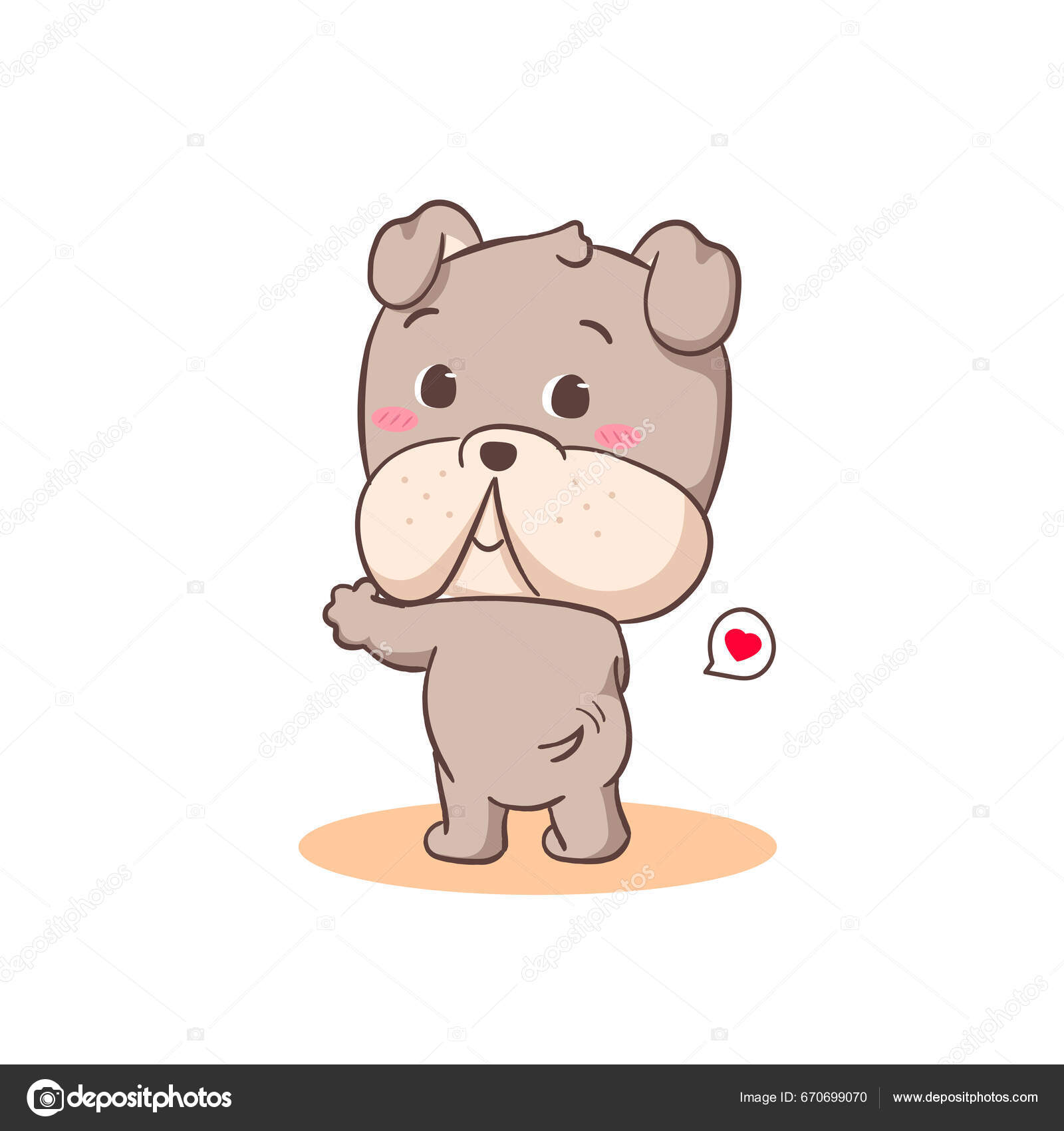 Cute Bulldog Looking Back Cartoon Character Adorable Animal Concept ...