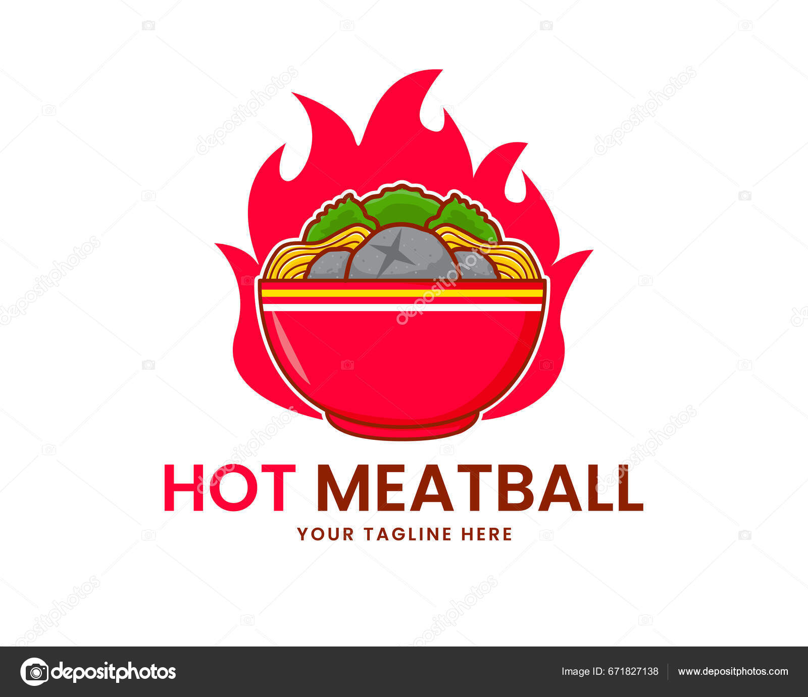 Hot Meatball Noodle Vegetable Flame Fire Meatball Logo Cartoon Food ...