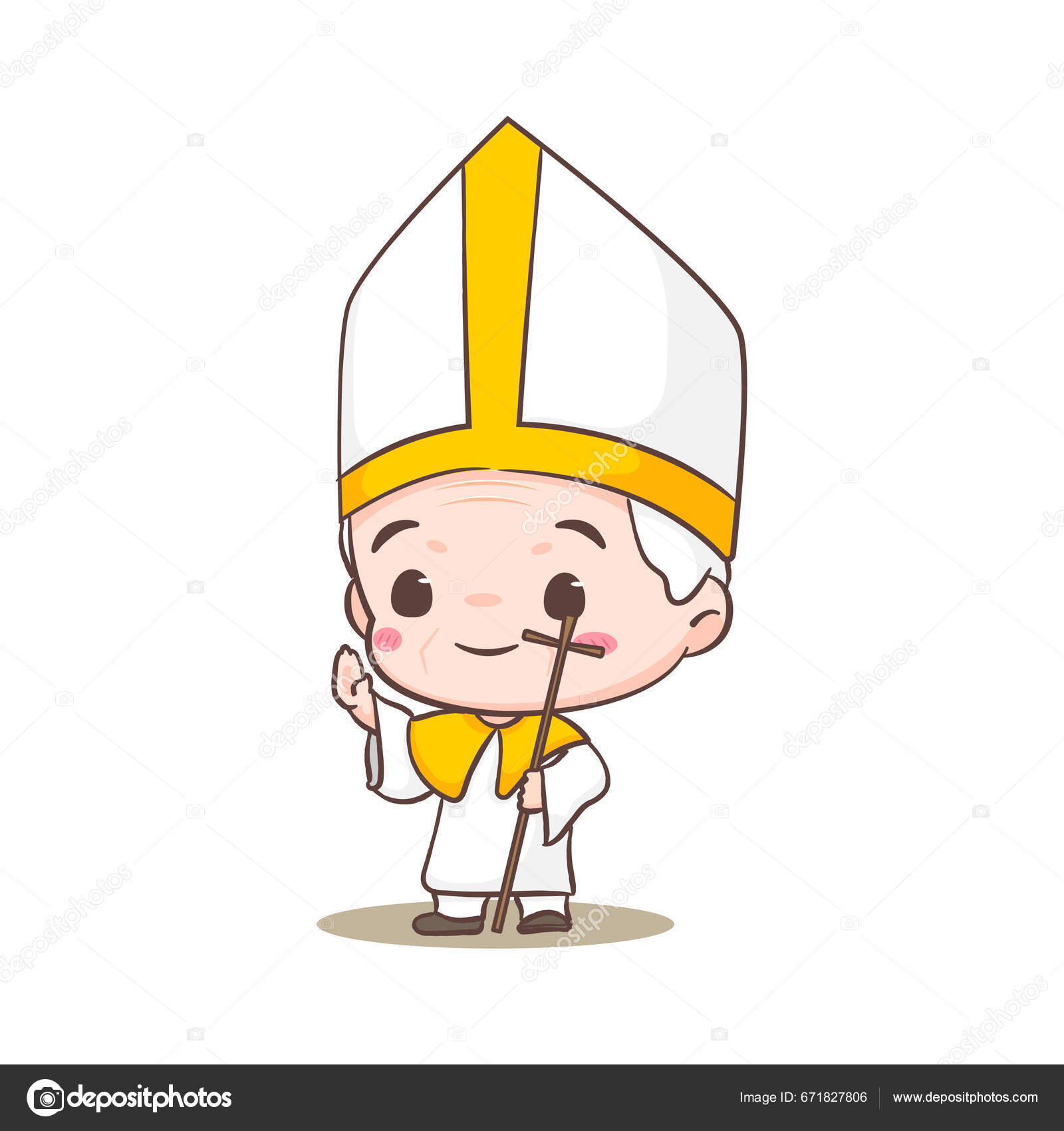 Cute Pope Cartoon Character Happy Smiling Catholic Priest Mascot ...
