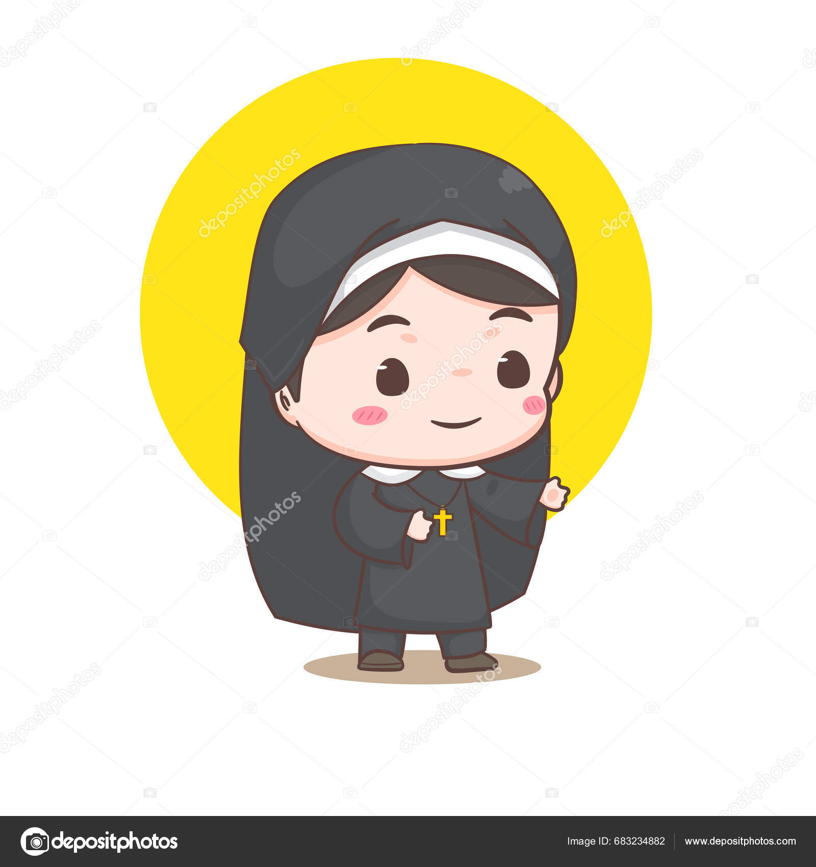 Lindo Personaje Dibujos Animados Monja Diseño Del Concepto Religión ...