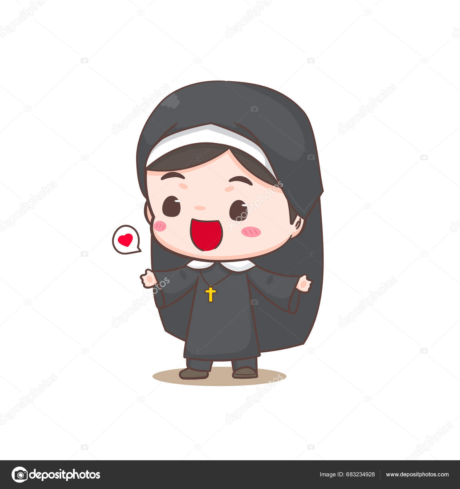 귀여운 캐릭터 기독교와 가톨릭 디자인 일러스트 사랑스러운 Chibi 스타일 스톡 벡터 - ©Crystal_Snow 683234928