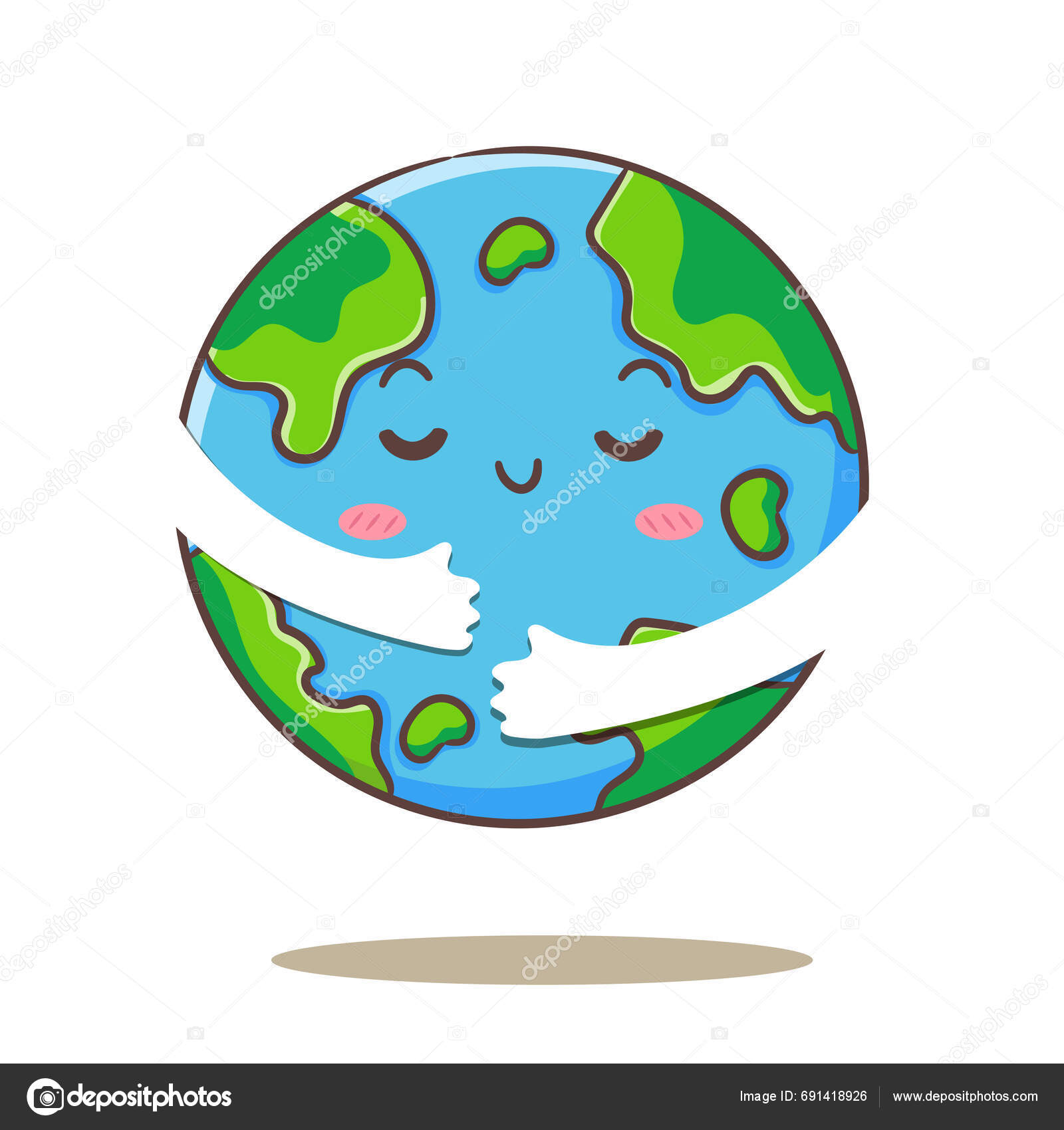 Cute Earth Hug Cartoon Planet Concept Design Isolated White Background ...