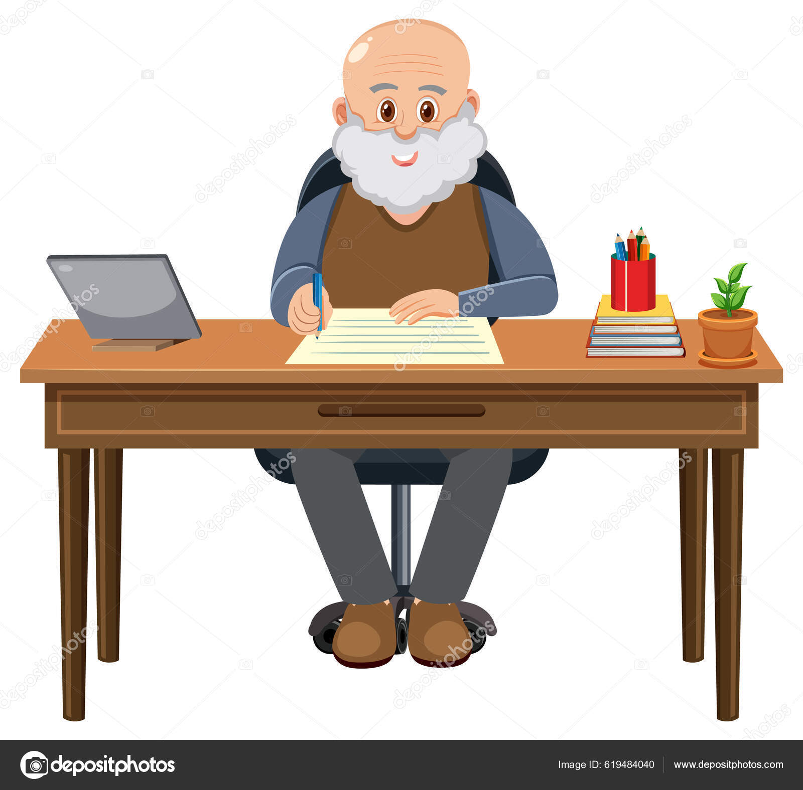 Vettoriale stockVecchio Seduto Davanti Computer Portatile Illustrazione ...