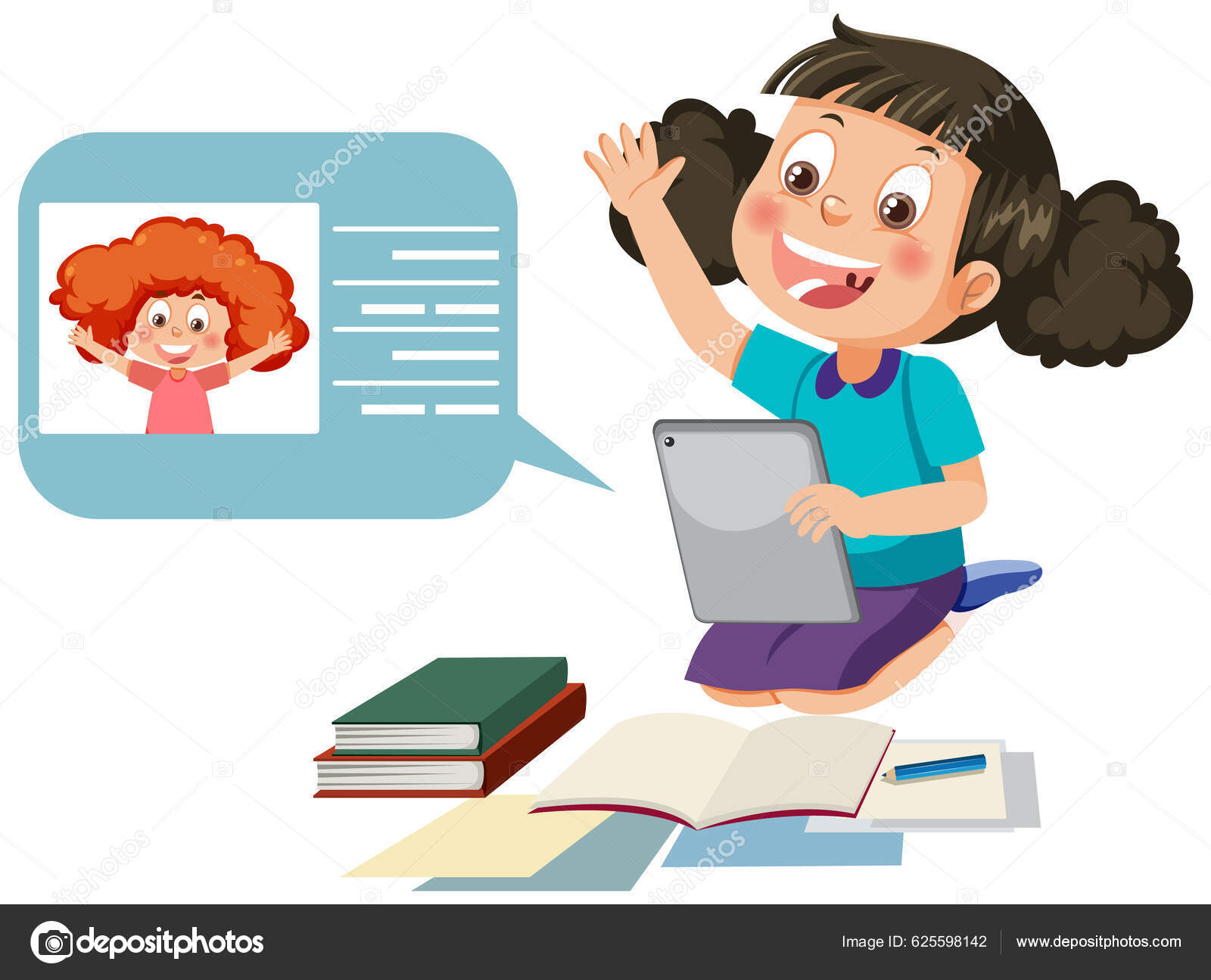 Girl Using Tablet Learning Online Illustration Stock Vector by ©brgfx ...