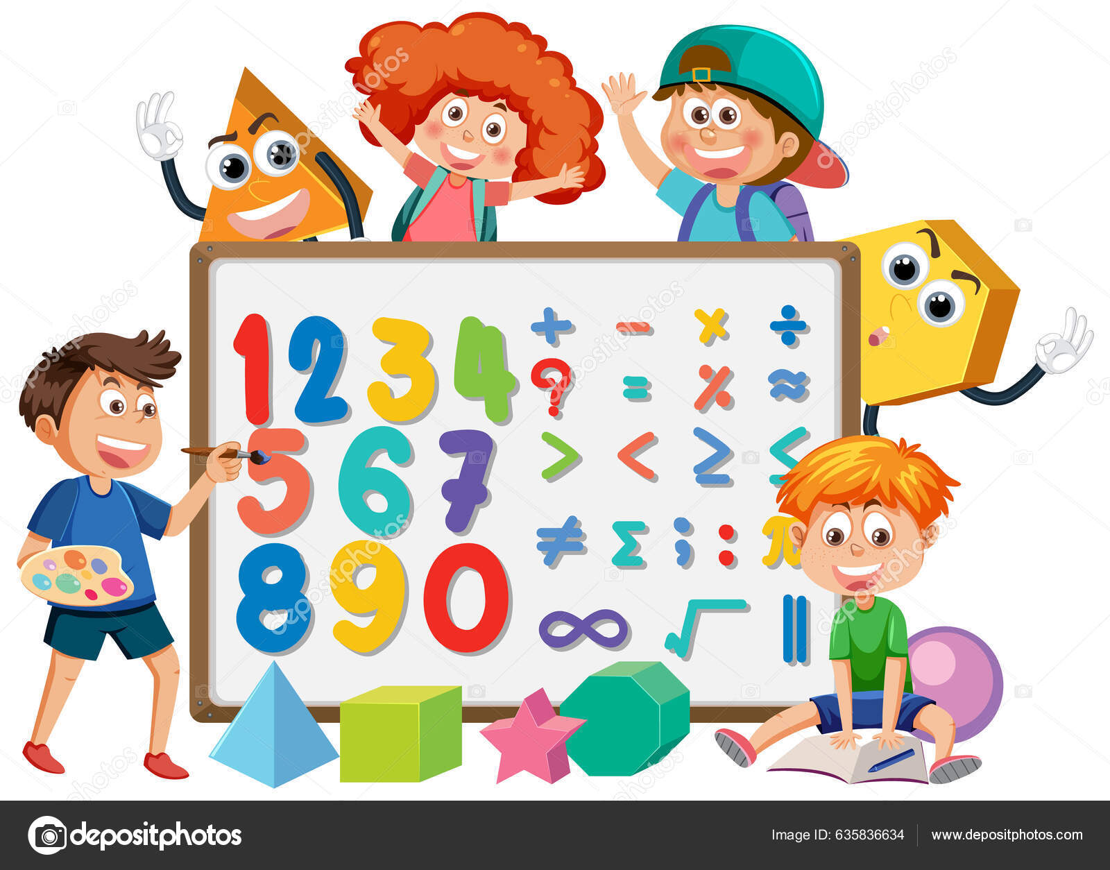 Children Cartoon Character Math Number Theme Illustration Vector de ...