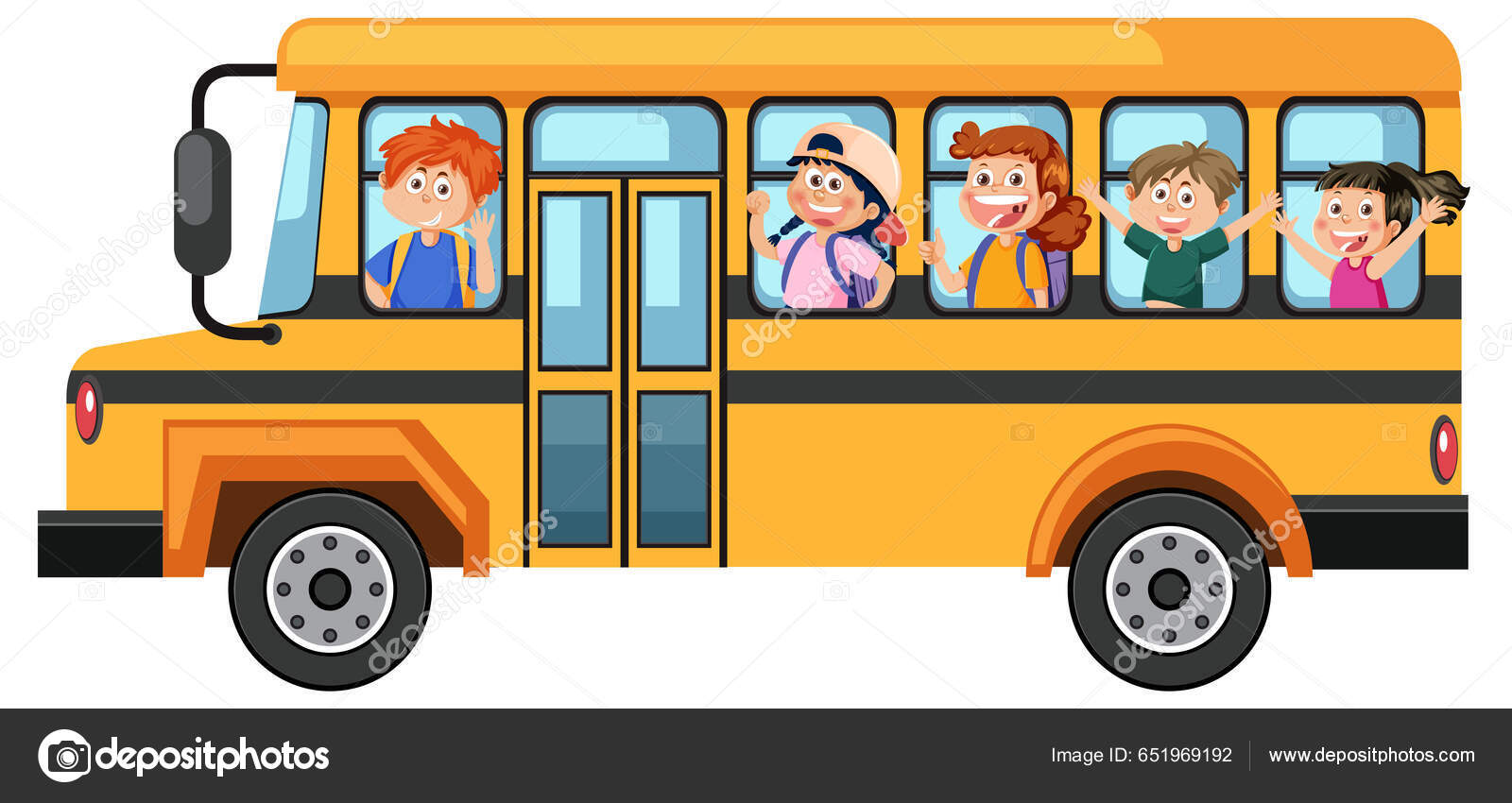 Studerande Går Till Skolan Med Buss Illustration — stockvektor av ...