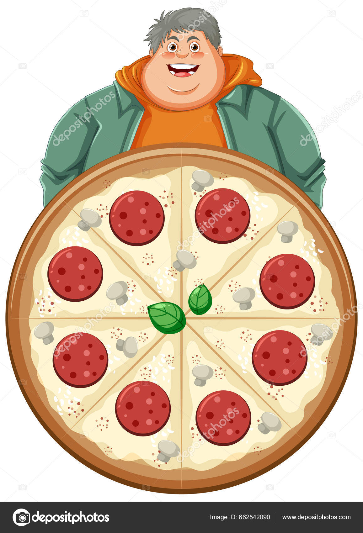 Hombre Con Sobrepeso Sosteniendo Pizza Ilustración Vector de stock por ...