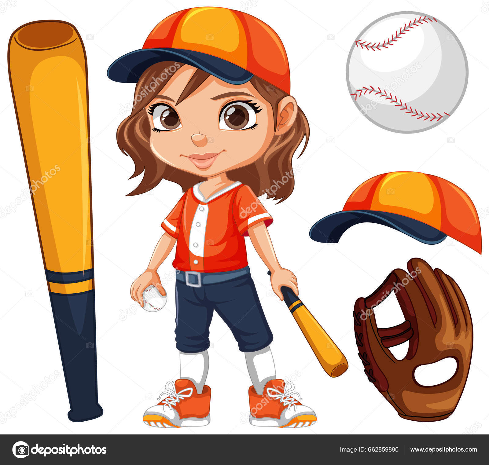 Cartoon Girl Baseball Player