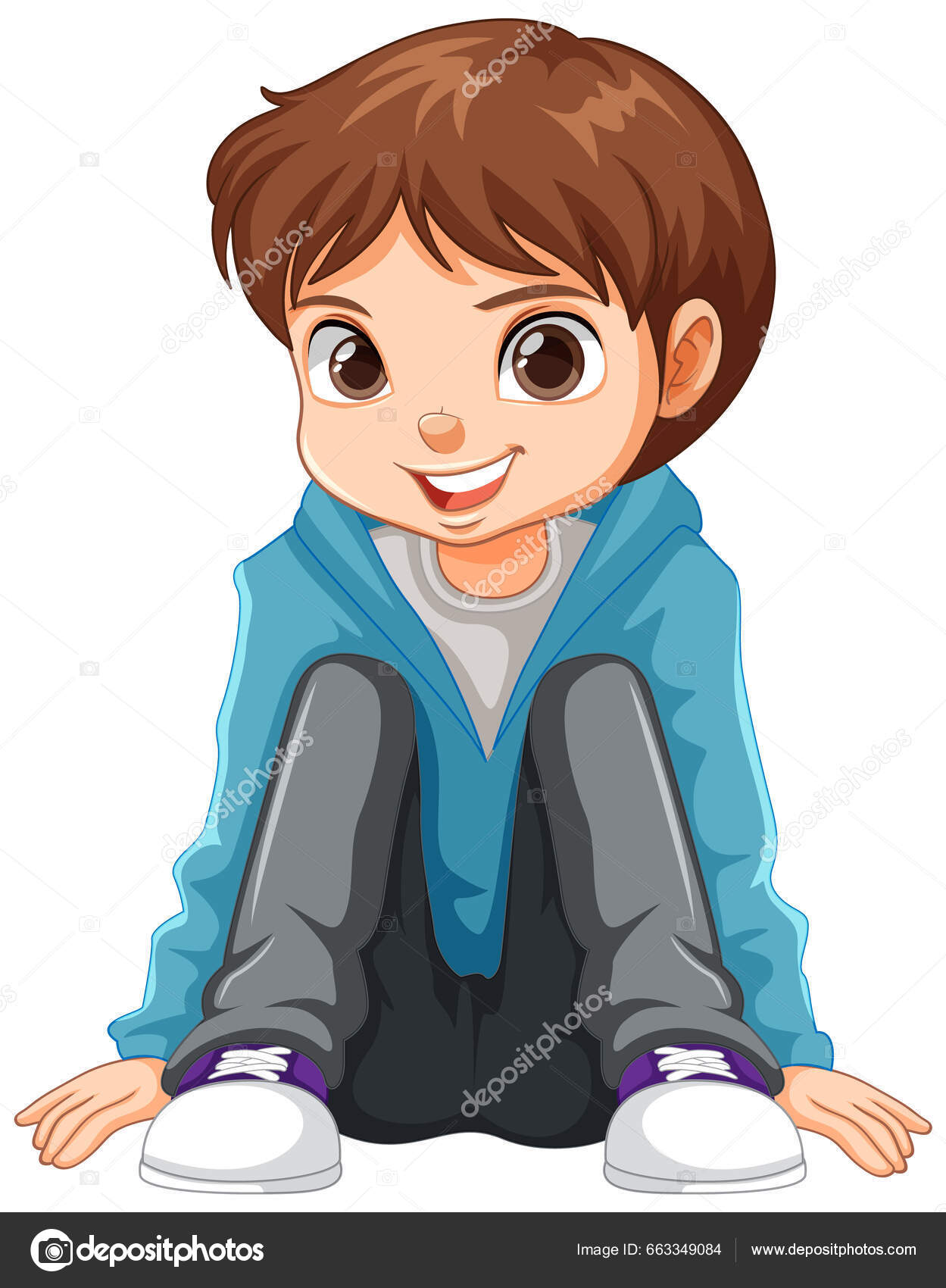 Roztomilý Chlapec Karikatura Sedí Přízemí Ilustrace Stock Vector od ...