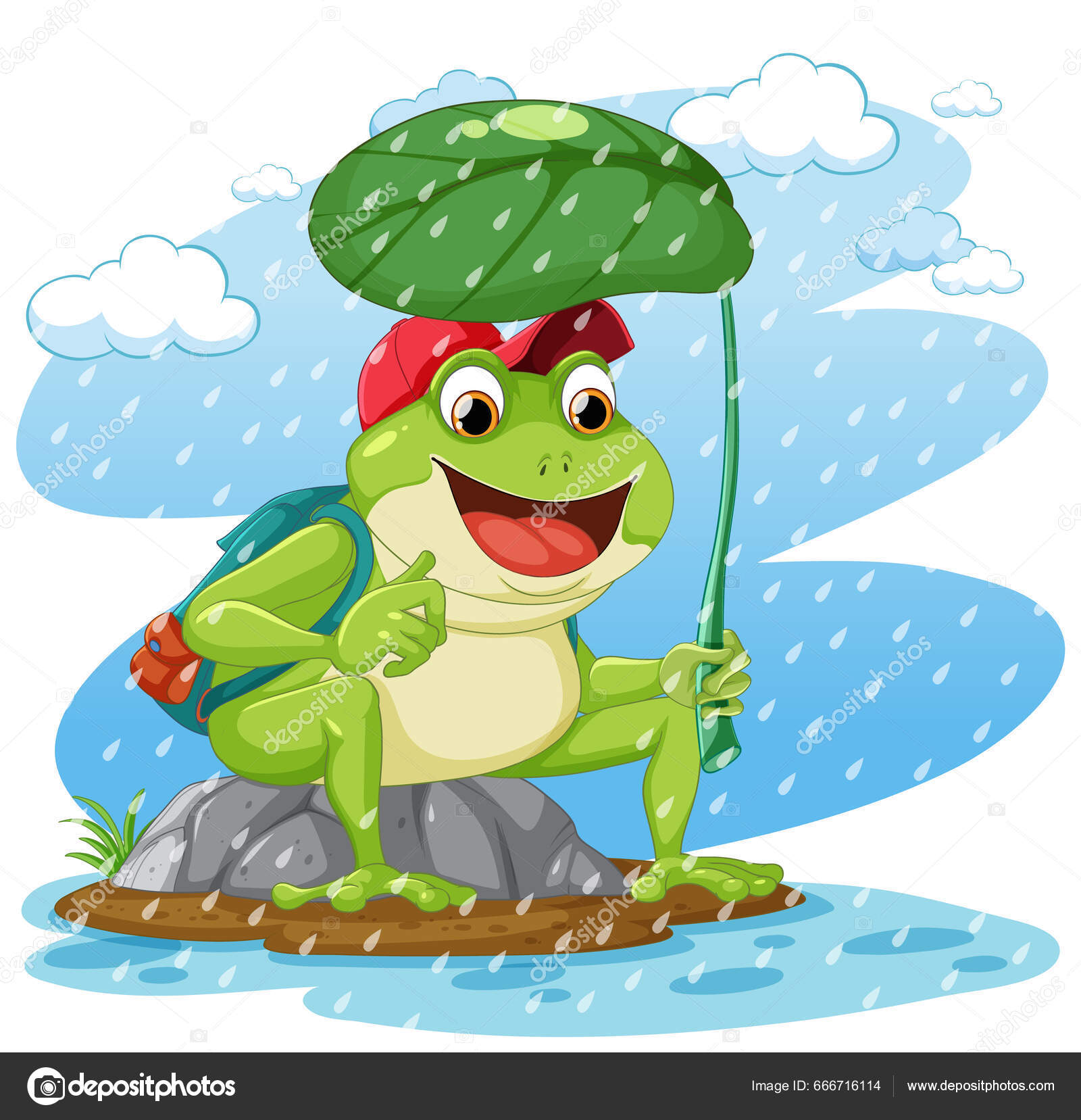 Ilustración Paraguas Hoja Retención Personaje Dibujos Animados Rana ...