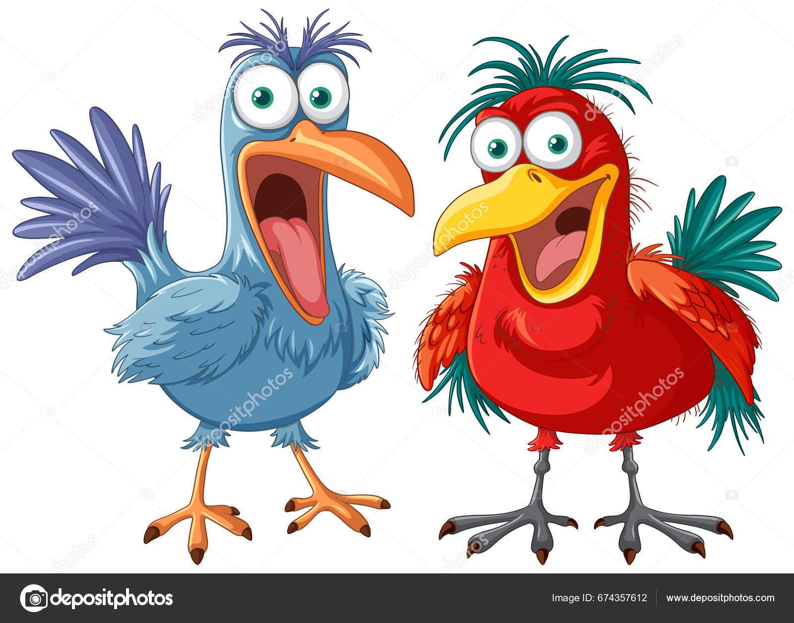 Vector Cartoon Illustration Crazy Bird Freaking Out Isolated White ...