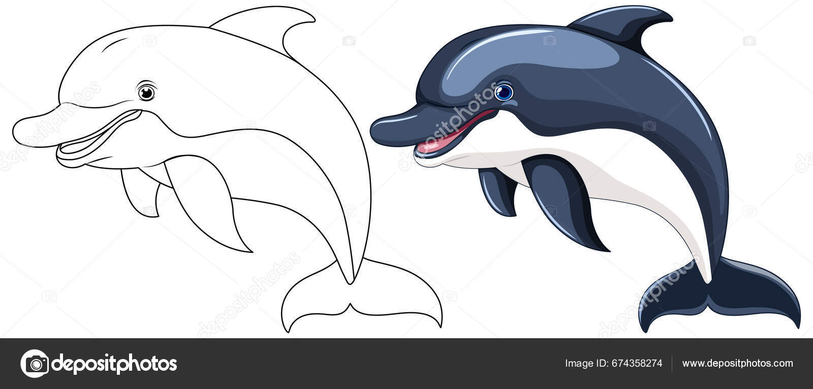 Sebuah Gambar Kartun Vektor Lumba Lumba Melompat Dan Tersenyum ...