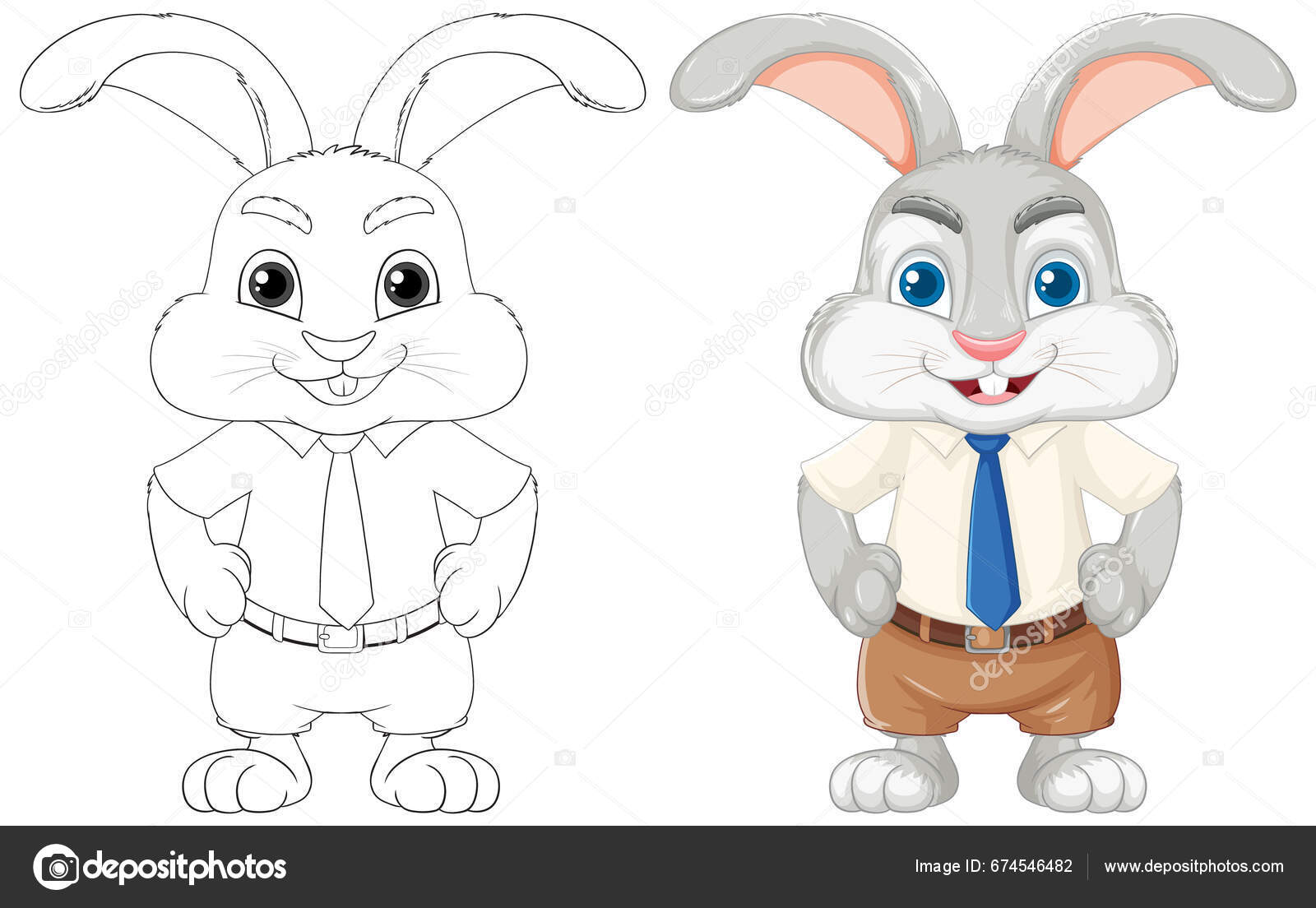 Cartoon Illustration Cute Rabbit Wearing Office Outfit Long Ears ...