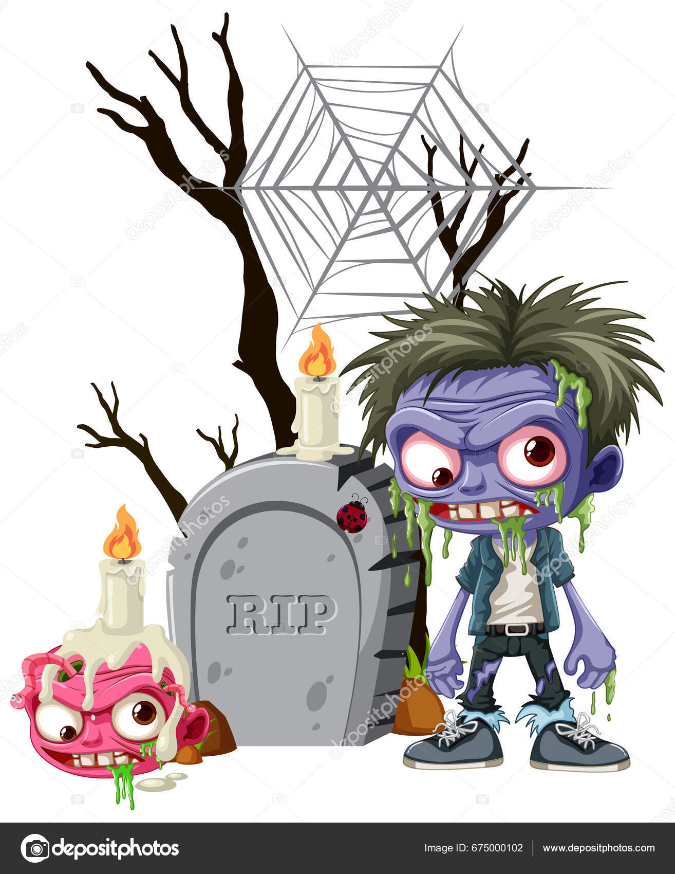 Una Espeluznante Ilustración Halloween Con Personaje Dibujos Animados ...