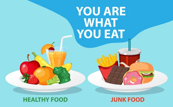 Comparison Healthy Food Unhealthy Junk Food Illustration Stock Vector
