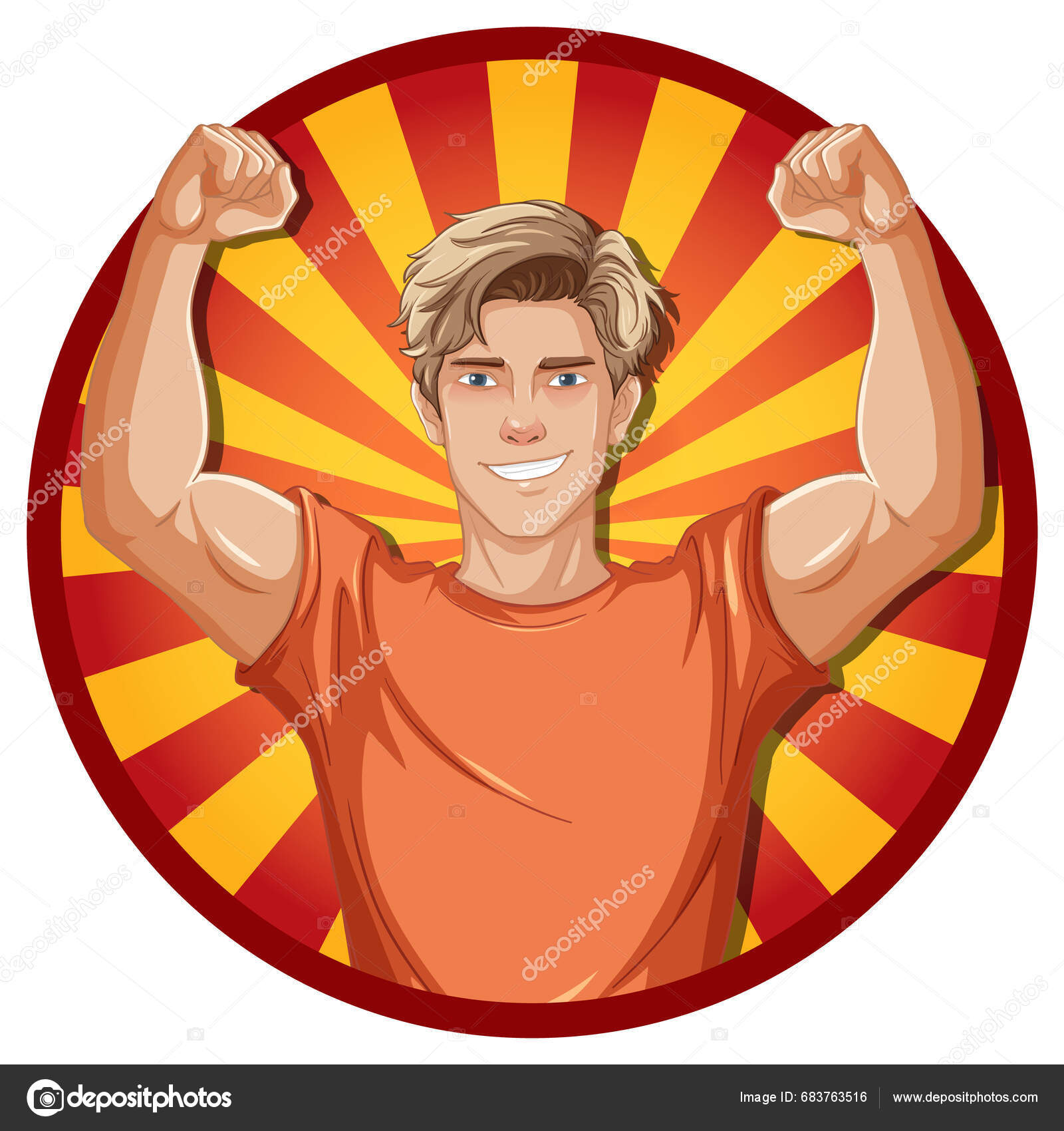 Hombre Fuerte Musculoso Dibujo Animado Icono Cómic Ilustración Vector ...