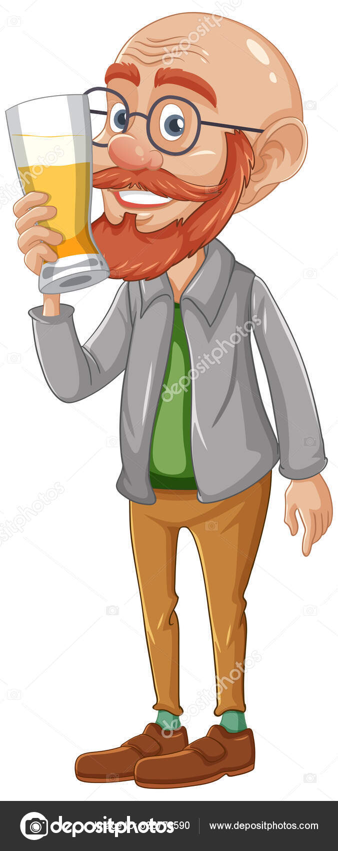 Personaje Dibujos Animados Hombre Calvo Con Gafas Pie Sosteniendo Una ...