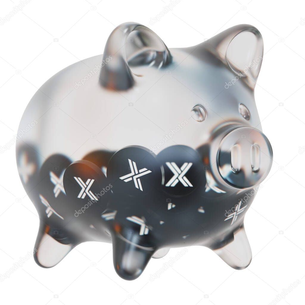 Immutable X (IMX) Clear Glass piggy bank with decreasing piles of ...