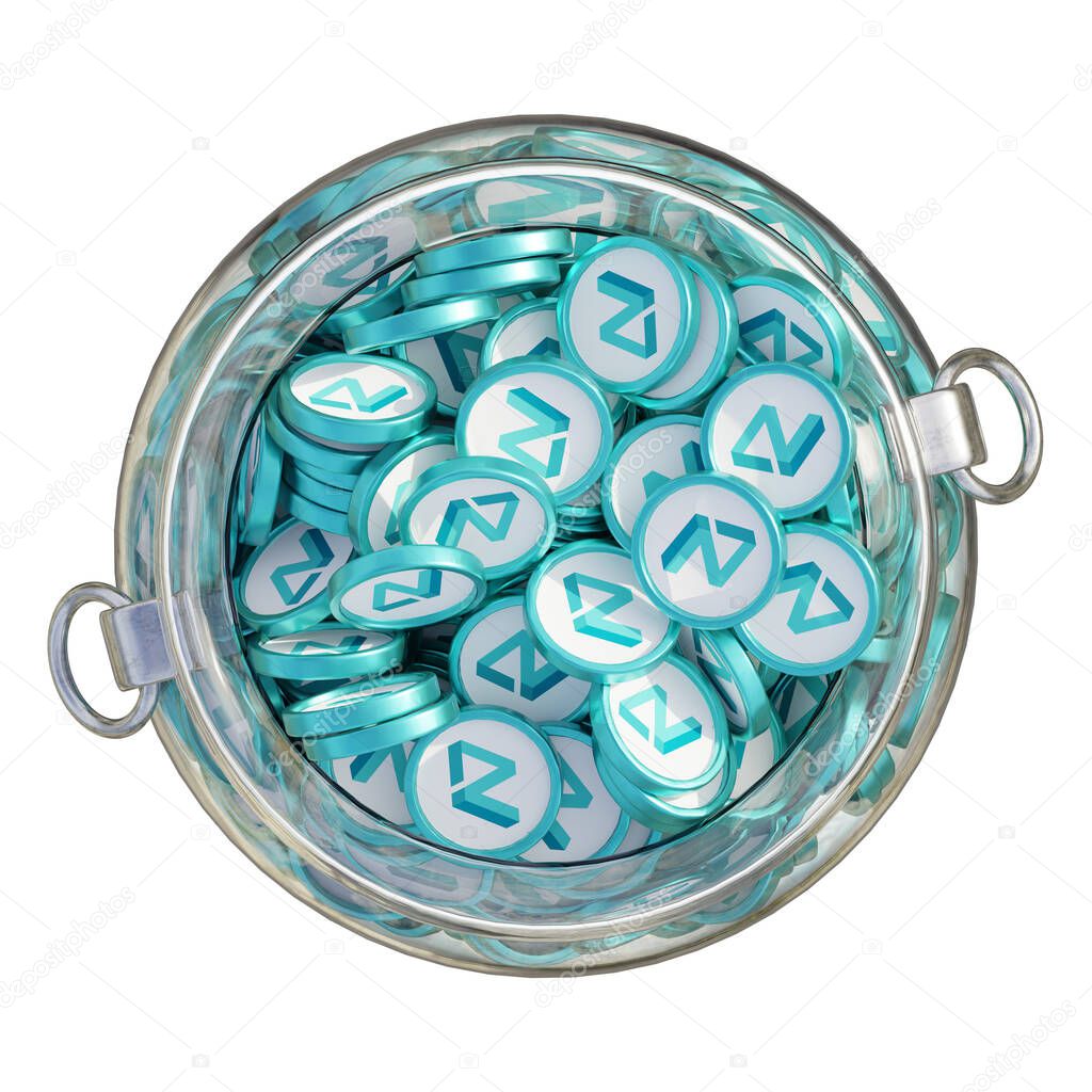 Zilliqa ZIL en 3D cripto banco de ahorro de moneda con monedas de pila ...