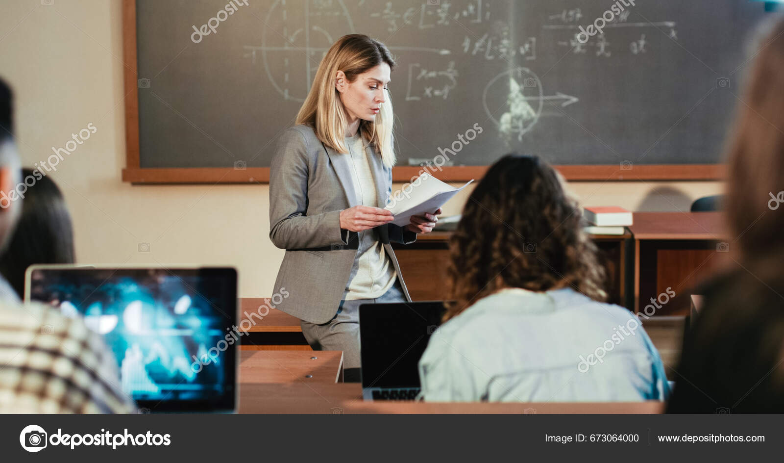 Beautiful Caucasian Female Professor Explaining Lection University ...