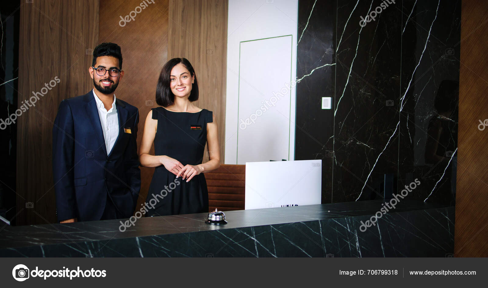 Portrait Polite Hospitable Young Man Woman Working Hotel Staff ...