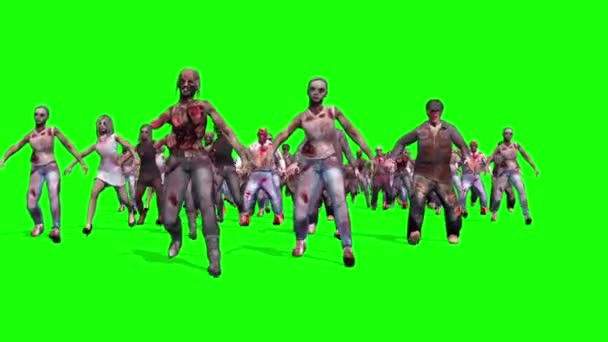 Invasion Zombies Horde Runs Front Green Screen Rendering Animation ...