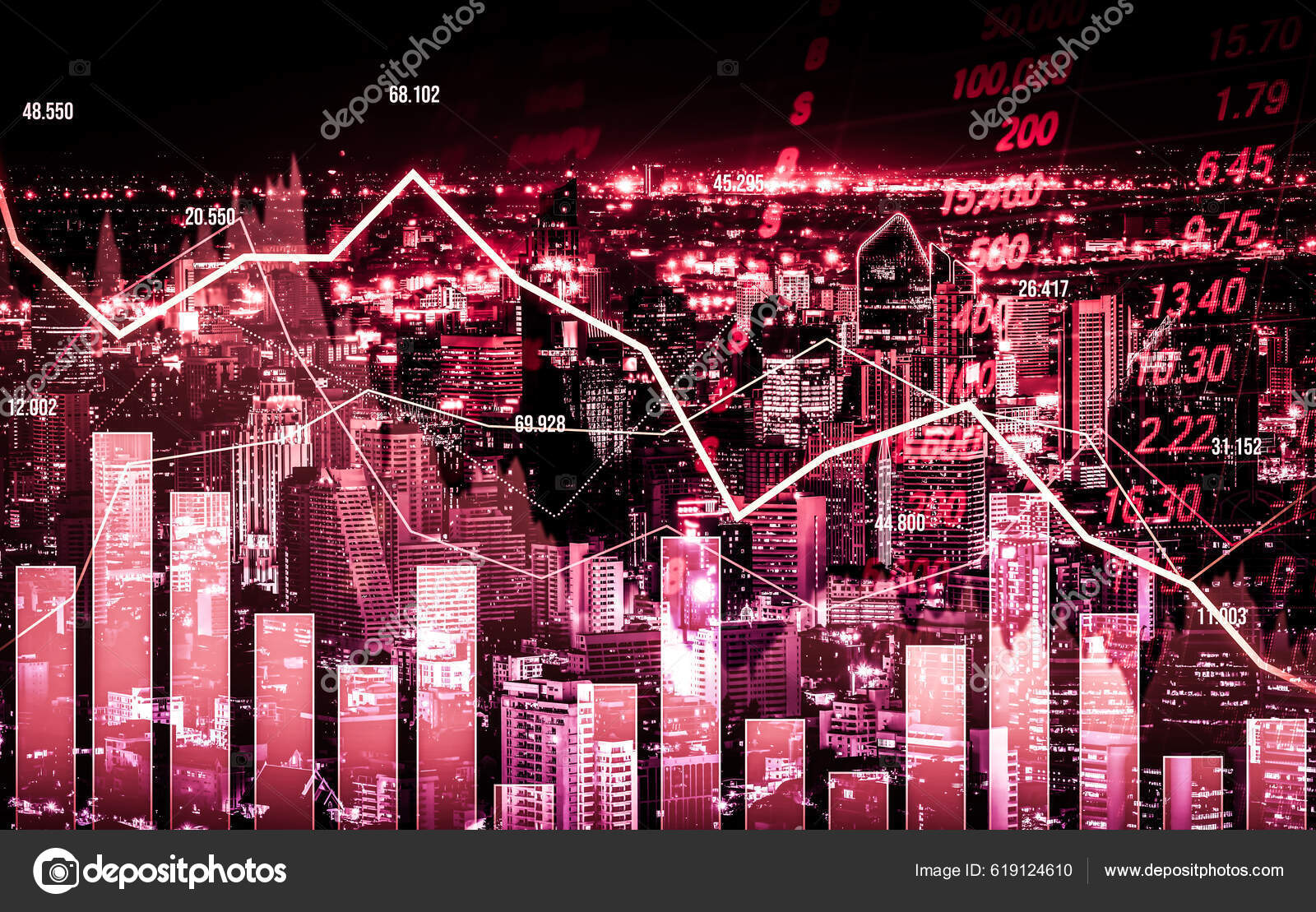 Stock Market Crash Declined Economic Graph Falling Digital Indicators ...