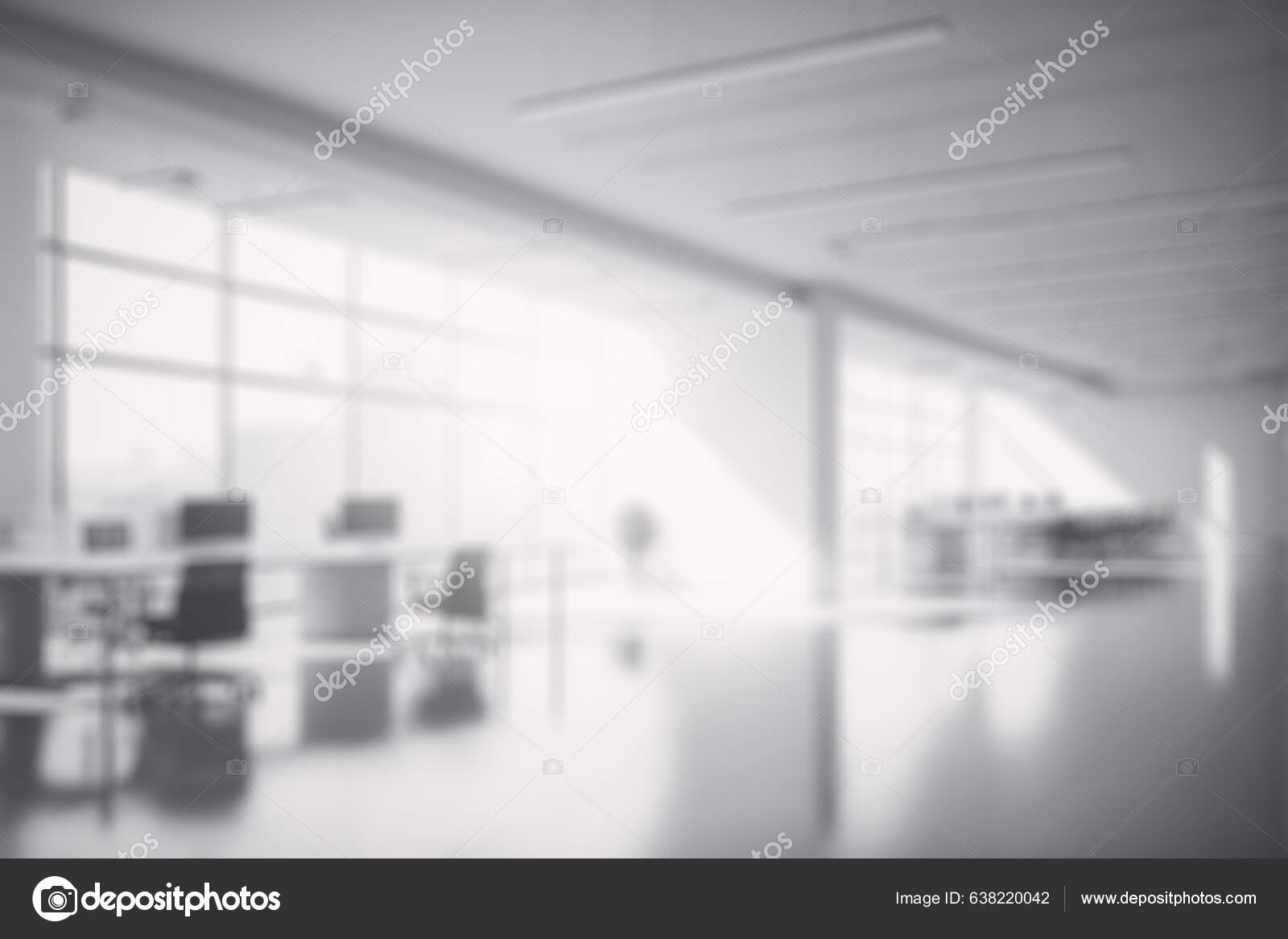 Blur Background Empty Modern Office Background Workspace Interior ...