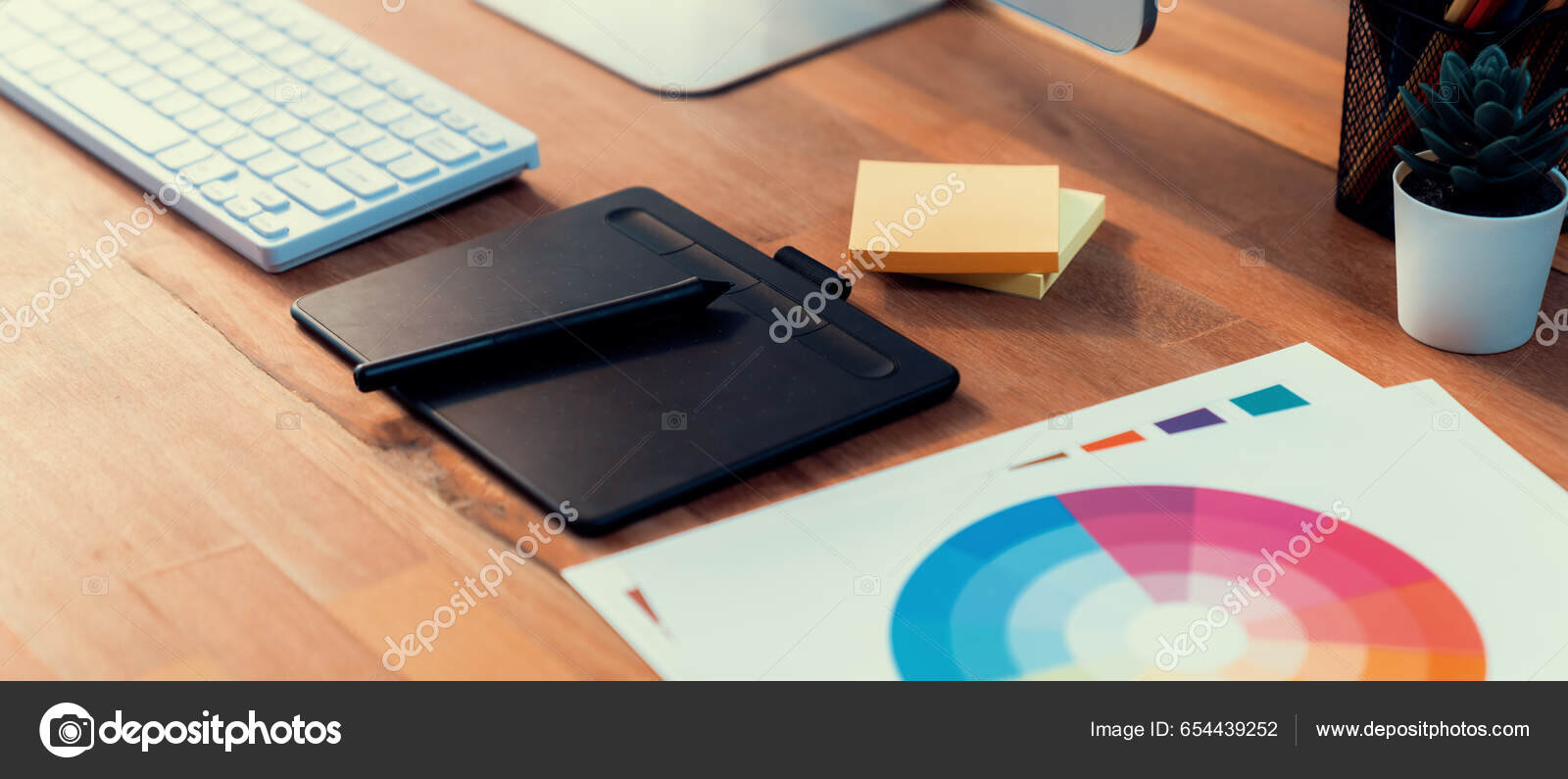 Graphic Designer Workspace Feature Color Palette Laptop Computer ...