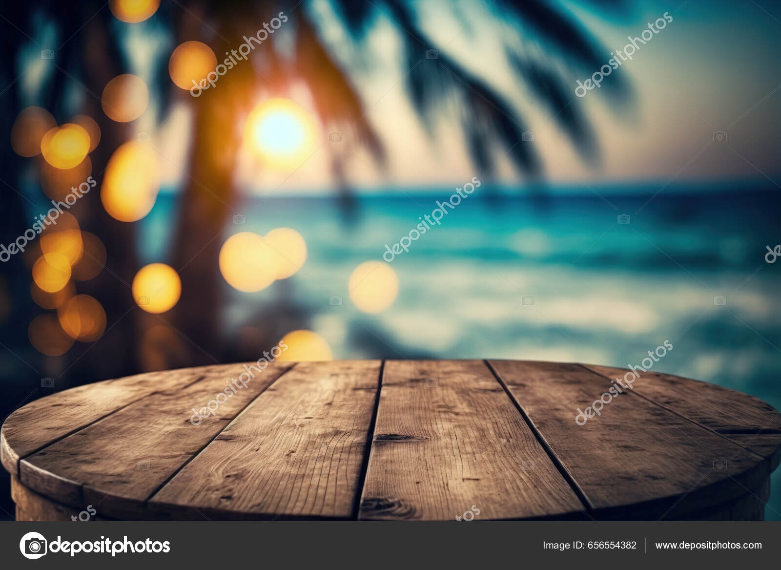 Table Top View Blurred Seascape Summer Beach Background Flawless ...