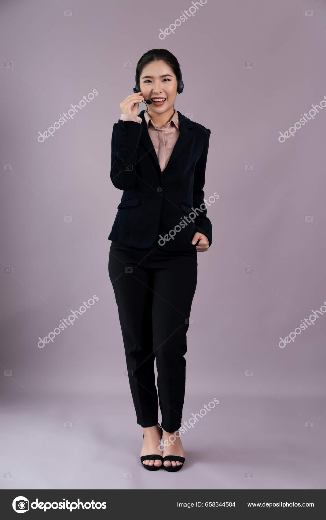 Attractive Full Body Asian Female Call Center Operator Happy Face ...