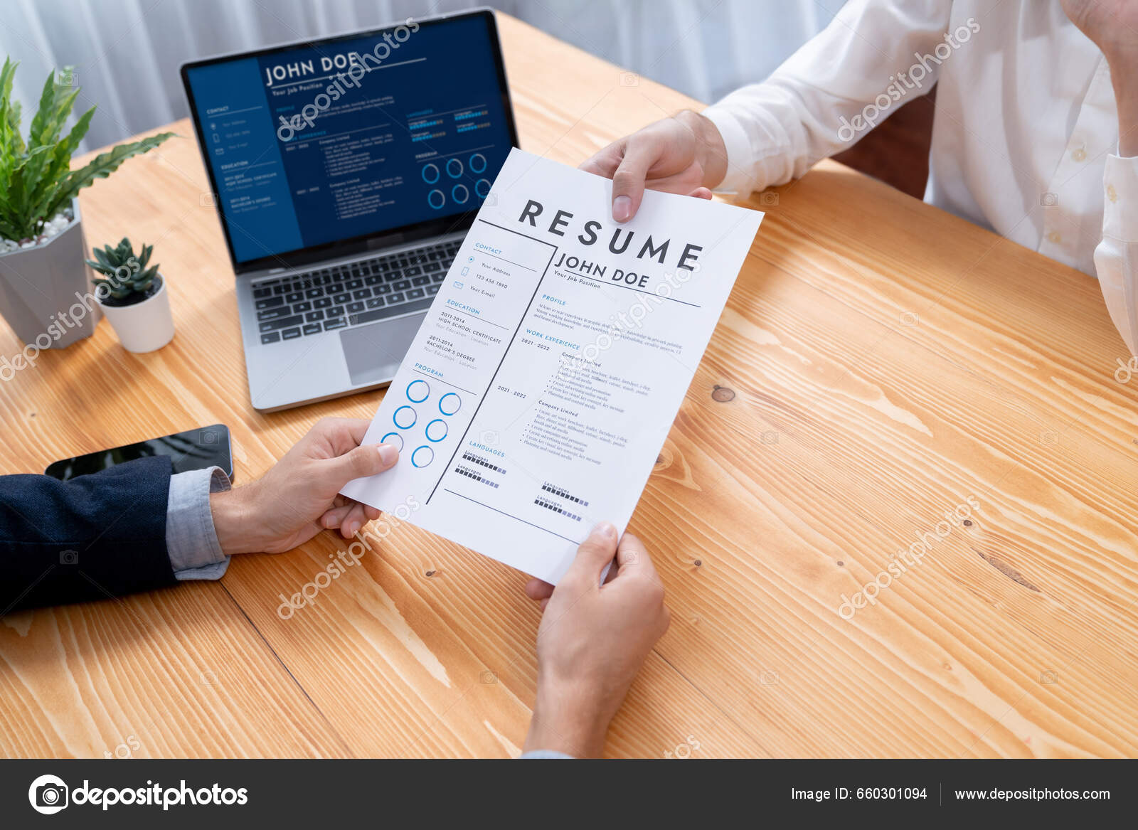 Candidate Handing Resume Table Interviewer Corporate Meeting Room Job ...