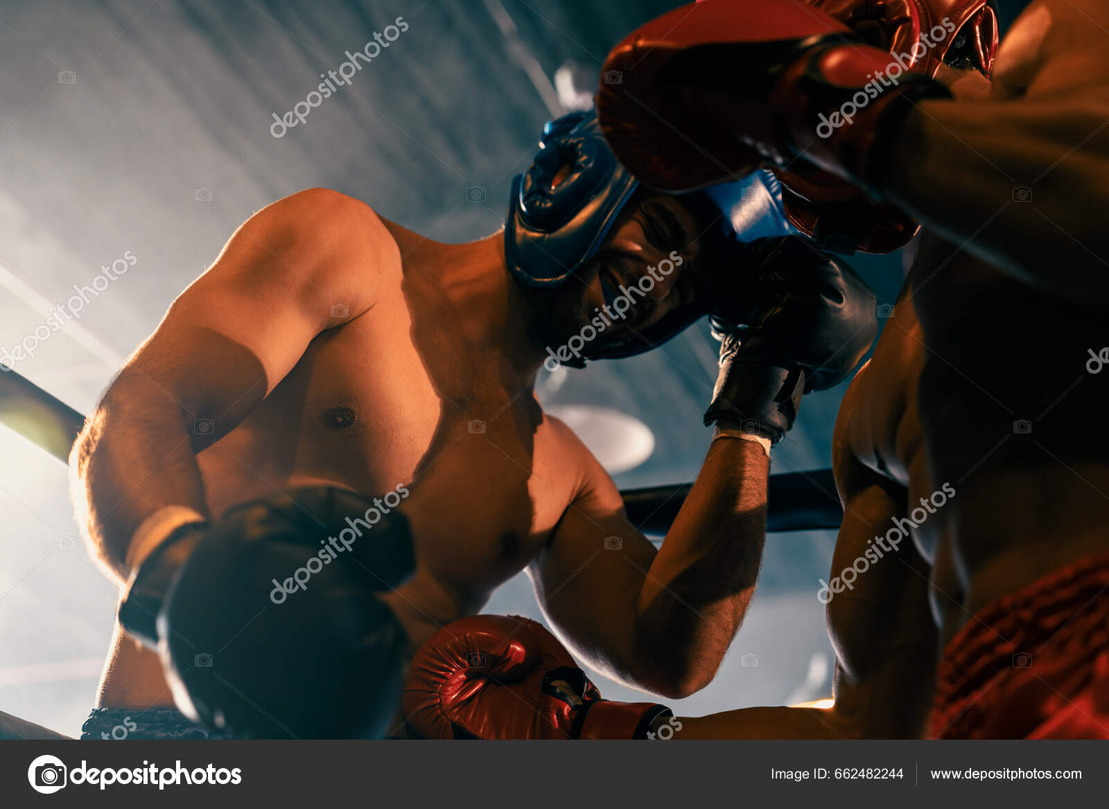 Two Athletic Muscular Body Boxers Safety Helmet Boxing Head Guard ...