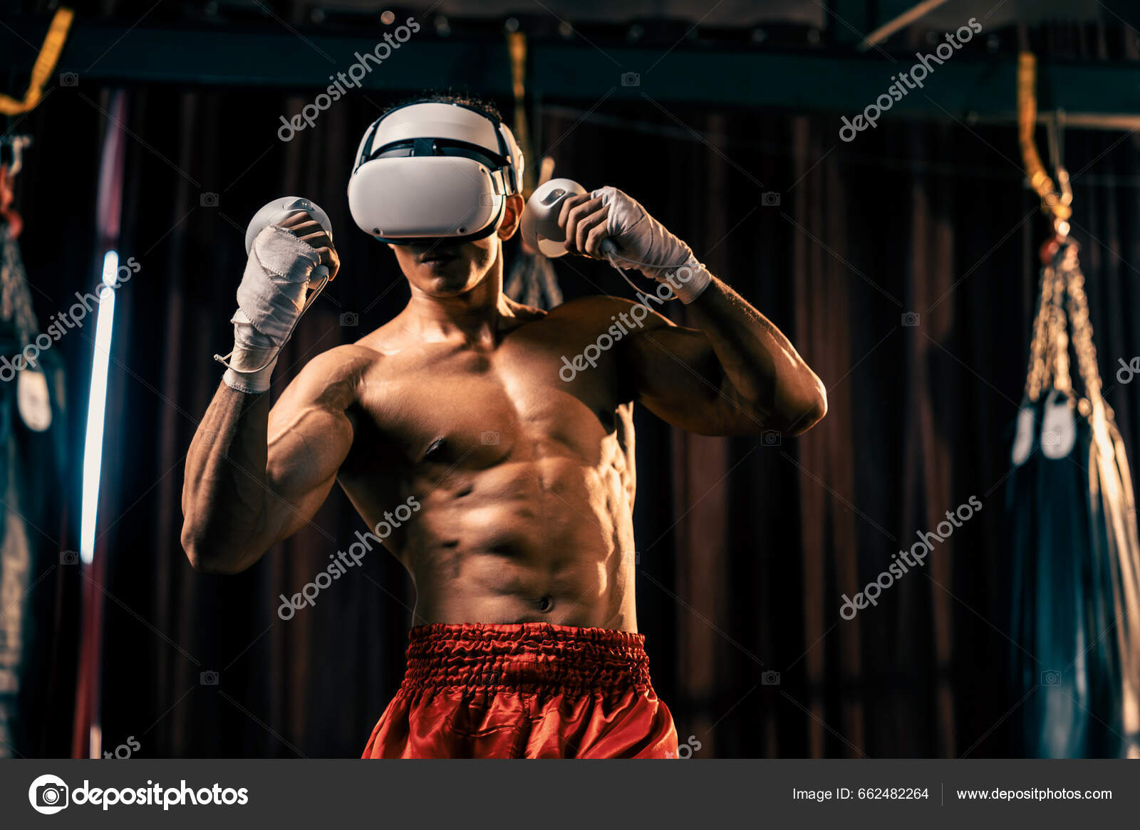 Boxer Training Utilizing Technology Virtual Reality Wearing Headset ...
